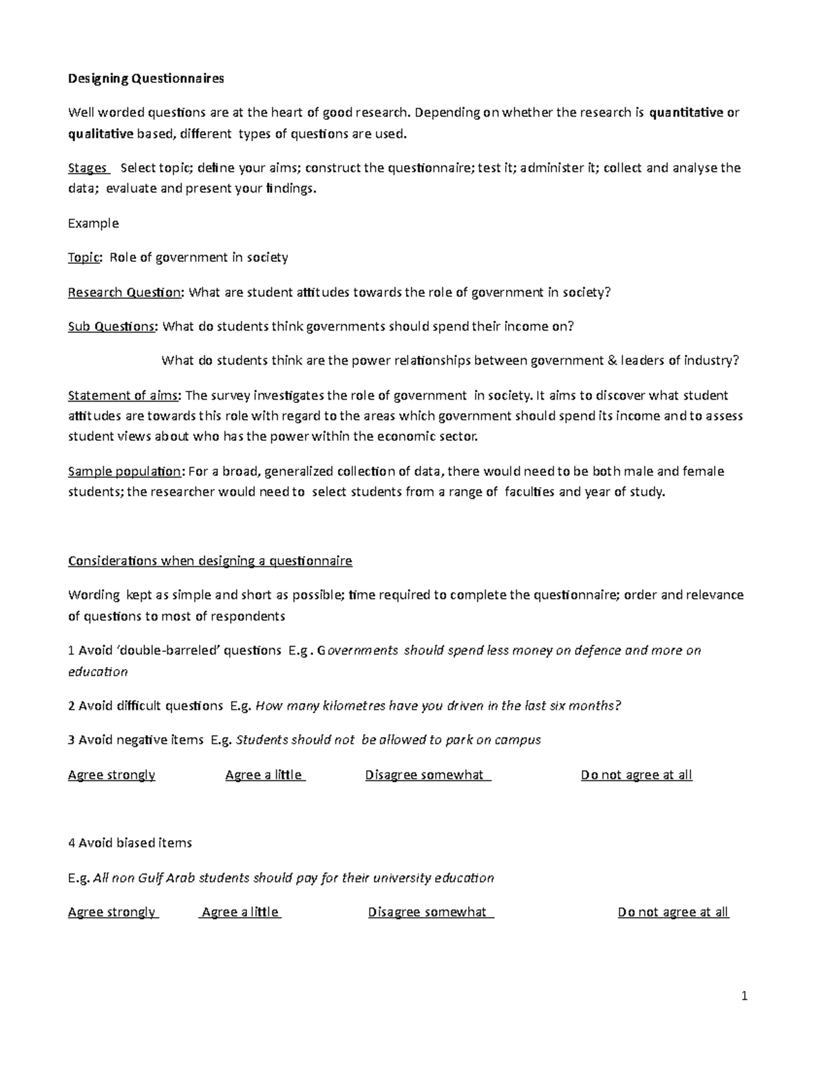 Designing Questionnaires - Depending on whether the research is ...