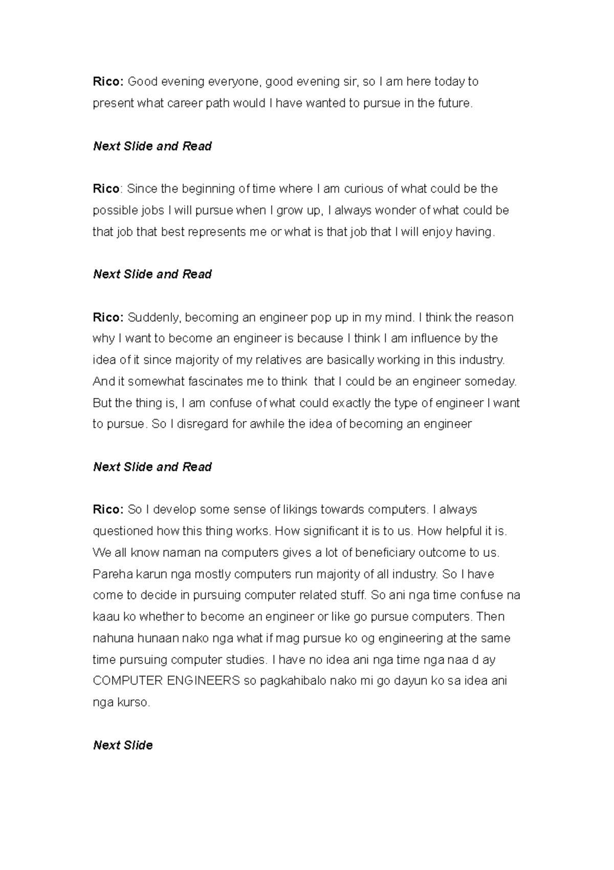 Career Path Script - Hope It will help - Rico: Good evening everyone ...