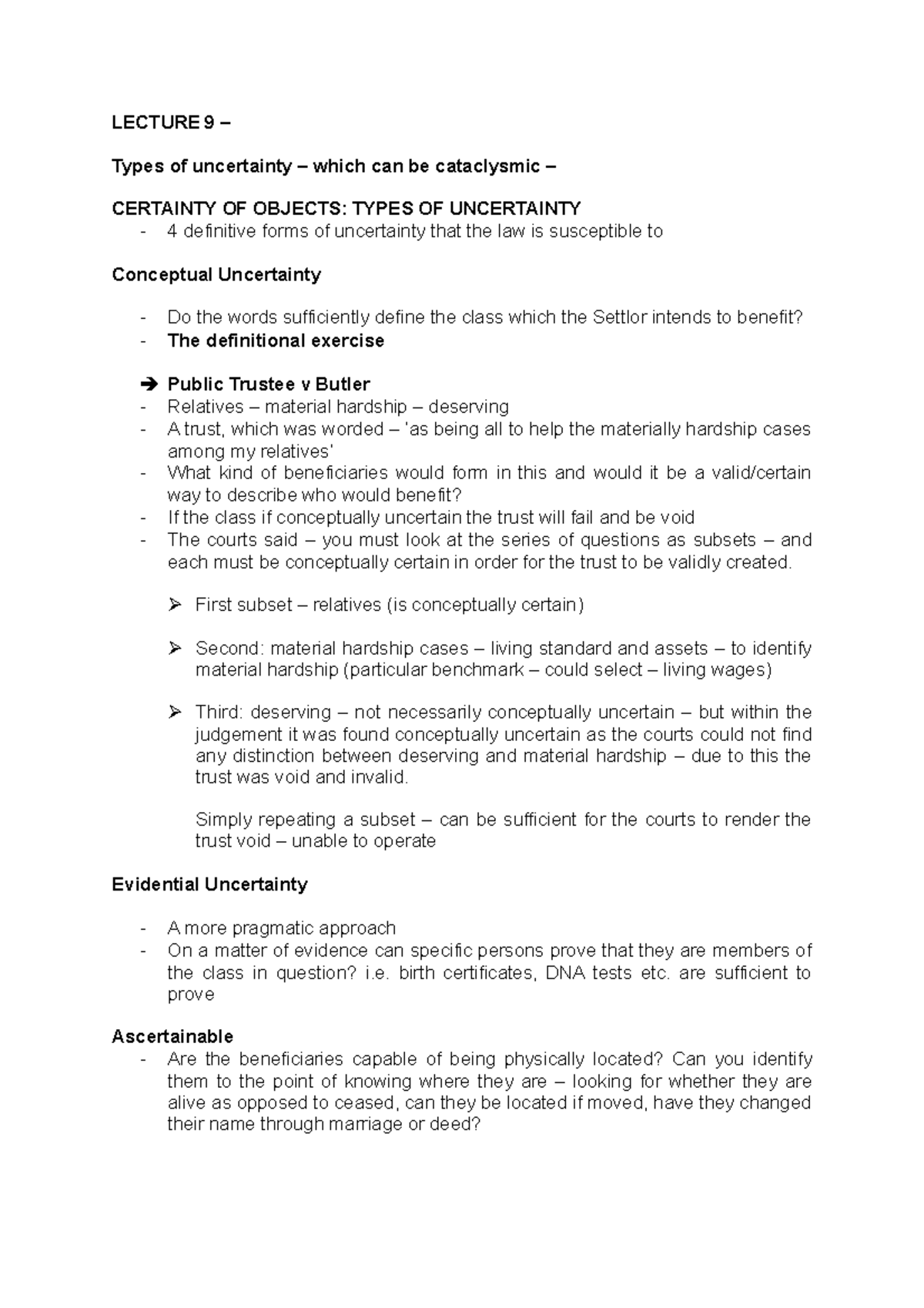Lecture 9 - LECTURE 9 – Types of uncertainty – which can be cataclysmic – CERTAINTY OF OBJECTS ...