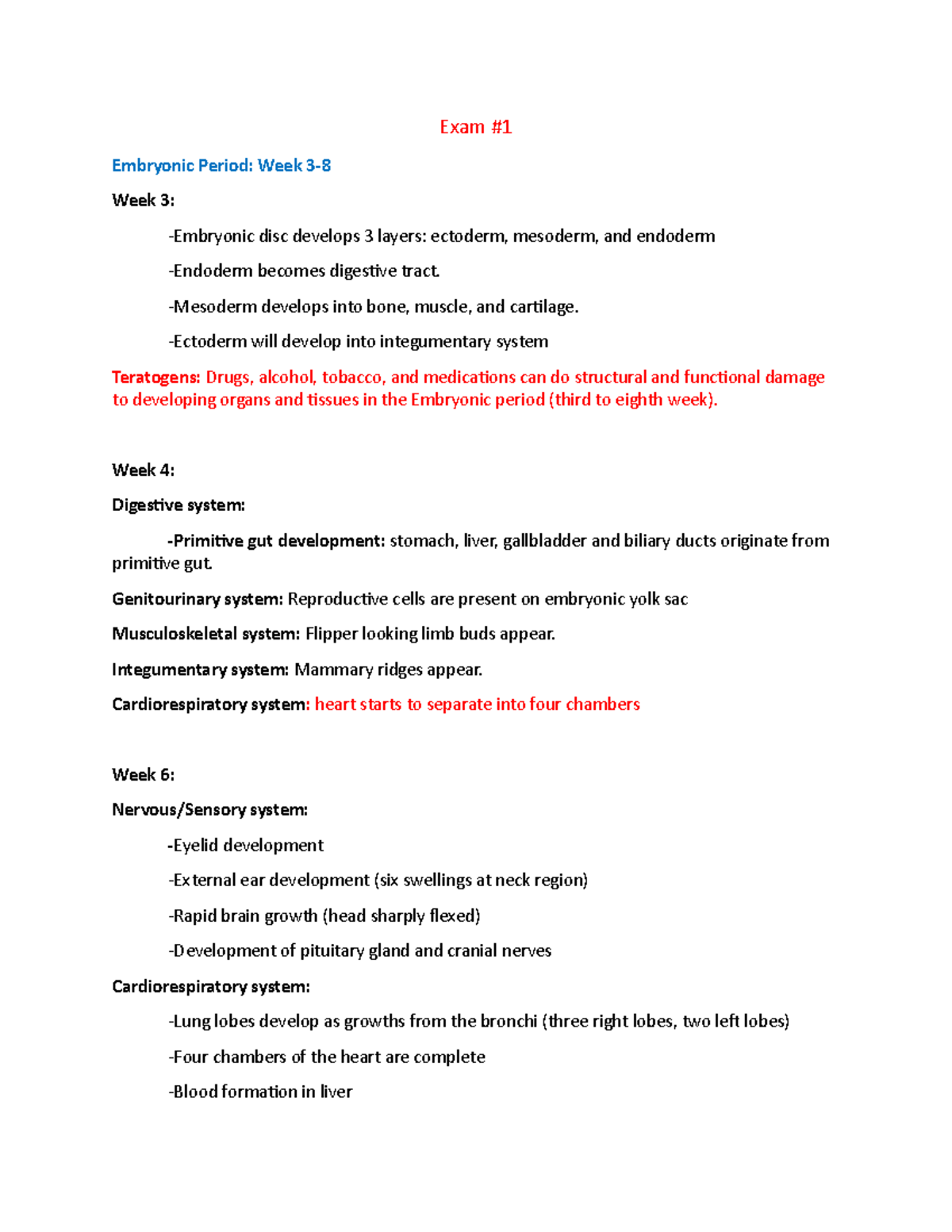 Exam 1 study guide - Exam Embryonic Period: Week 3- Week 3: -Embryonic ...