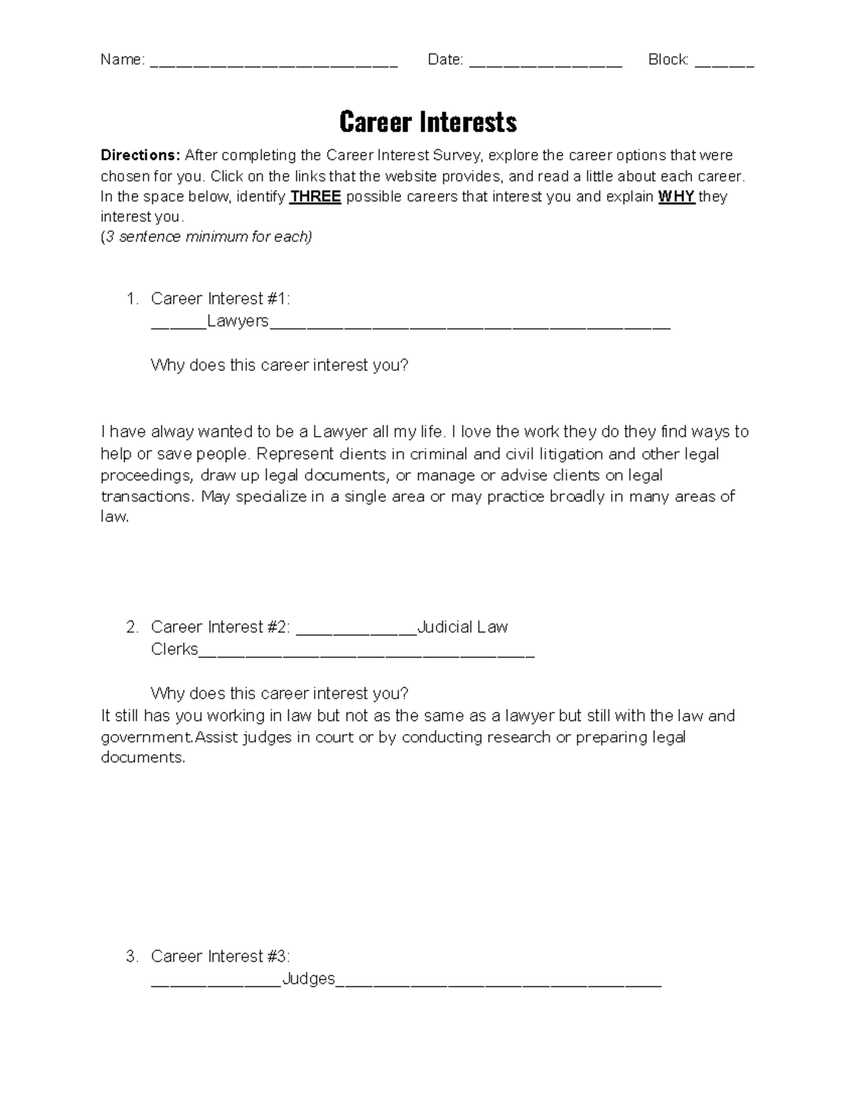 Copy of Career Interest Survey - Name ...