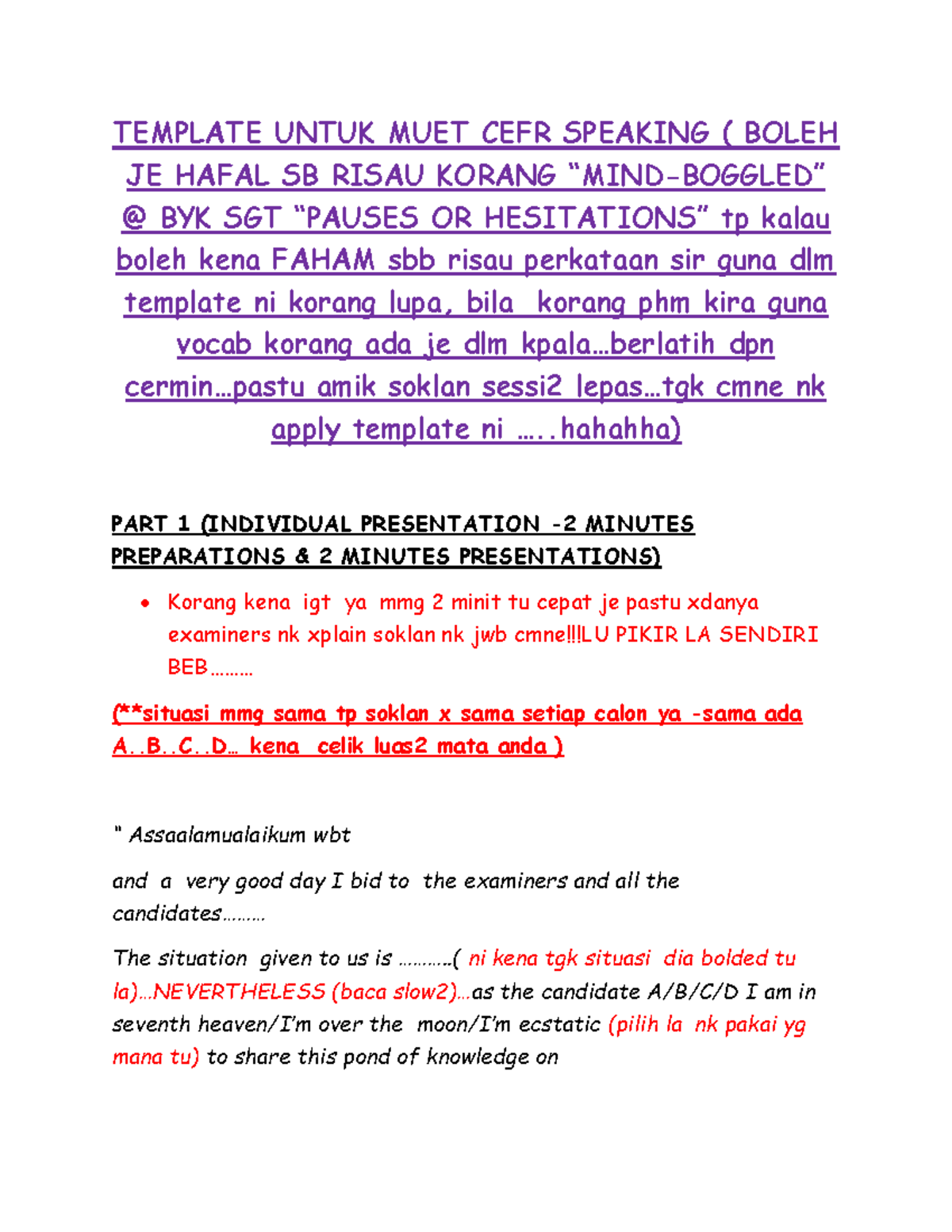MUET Speaking - Good for use in MUET - TEMPLATE UNTUK MUET CEFR ...