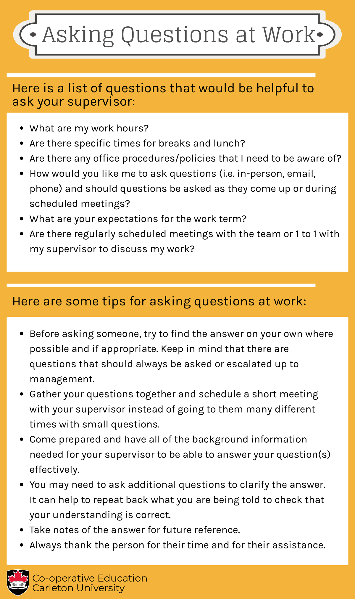 Mod 6 questions to ask at work - What are my work hours? Are there ...