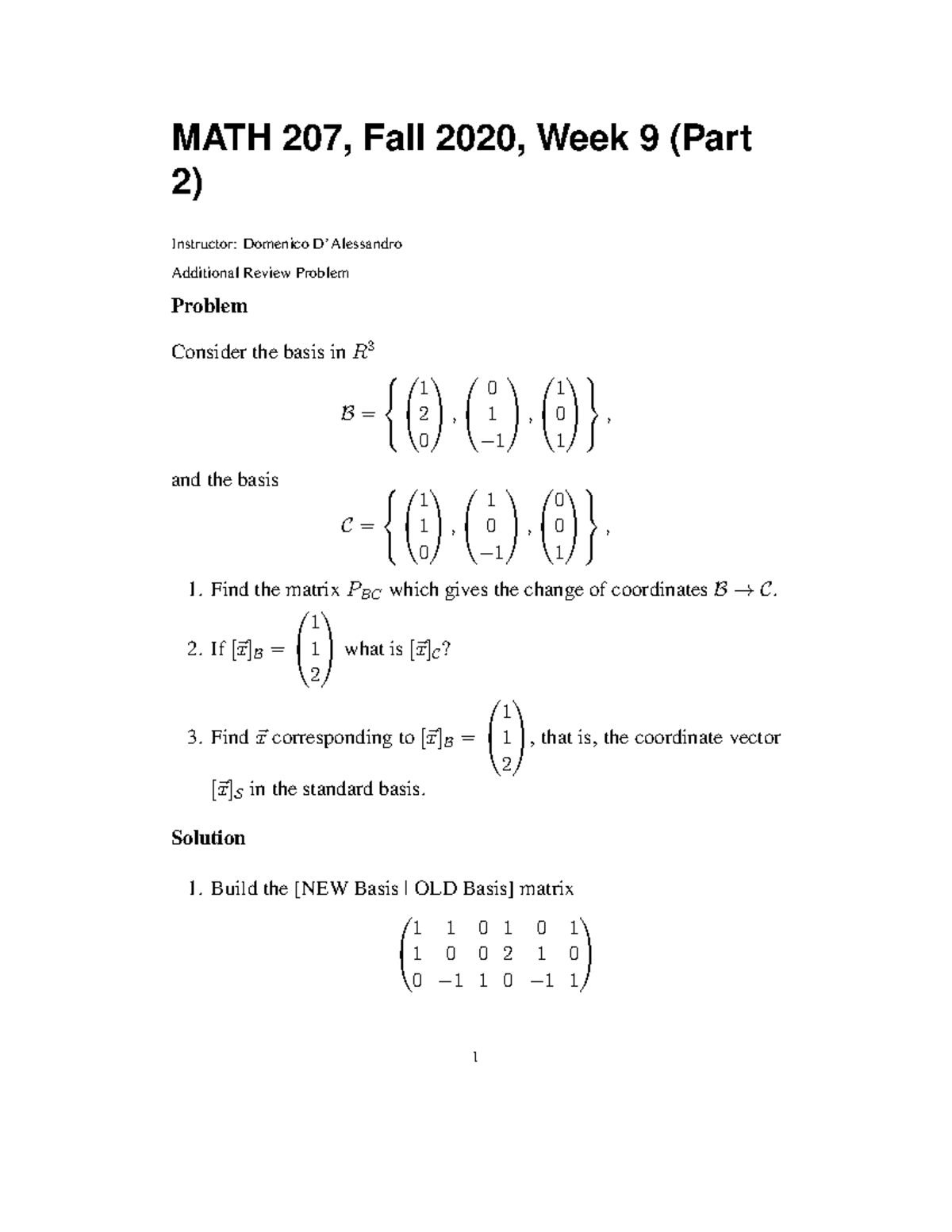 W9-2 - week 9 notes part 2 - MATH 207, Fall 2020, Week 9 (Part 2 ...