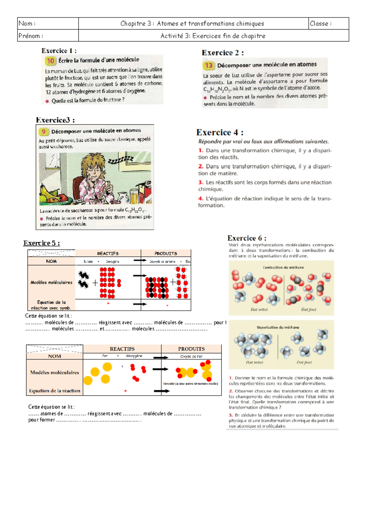 Chapitre 3 Atome et transformation chimique p3 (exercices) - Nom ...