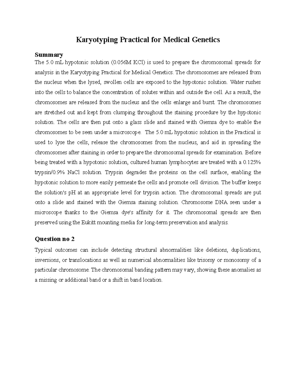 Karyotyping Practical For Medical Genetics The Chromosomes Are