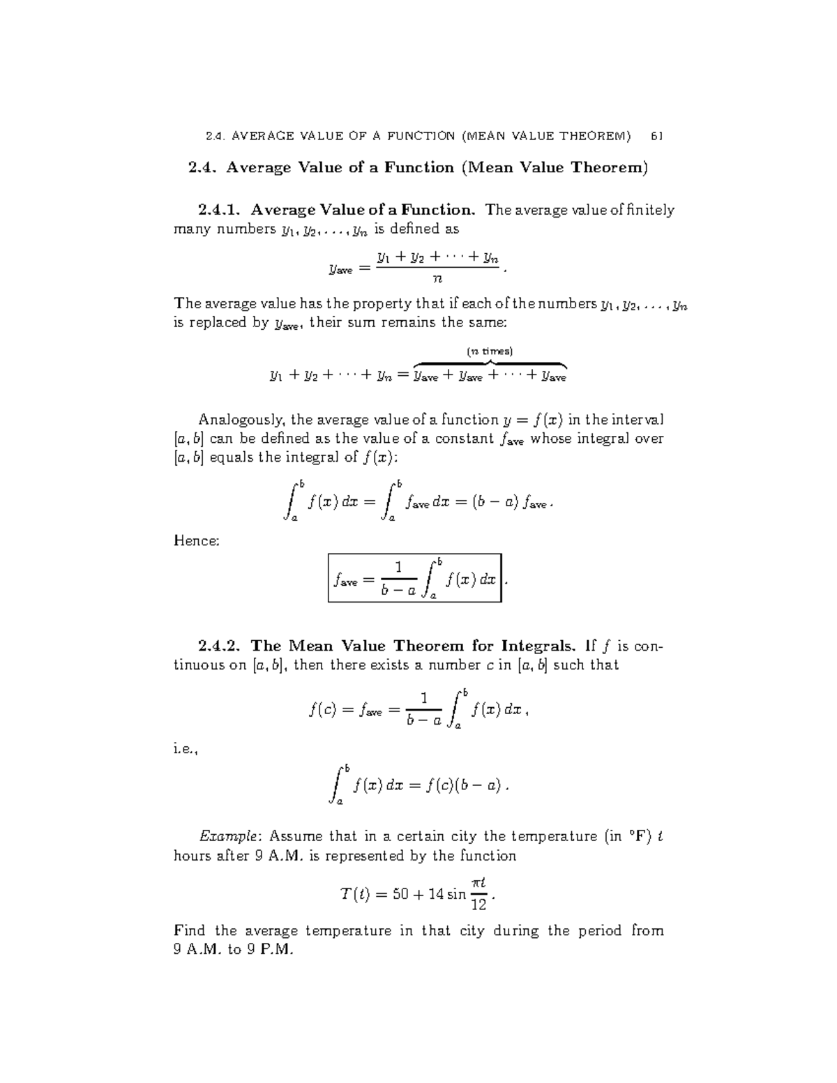 2 - calc 2 notes - AVERAGE VALUE OF A FUNCTION (MEAN VALUE THEOREM) 61 ...