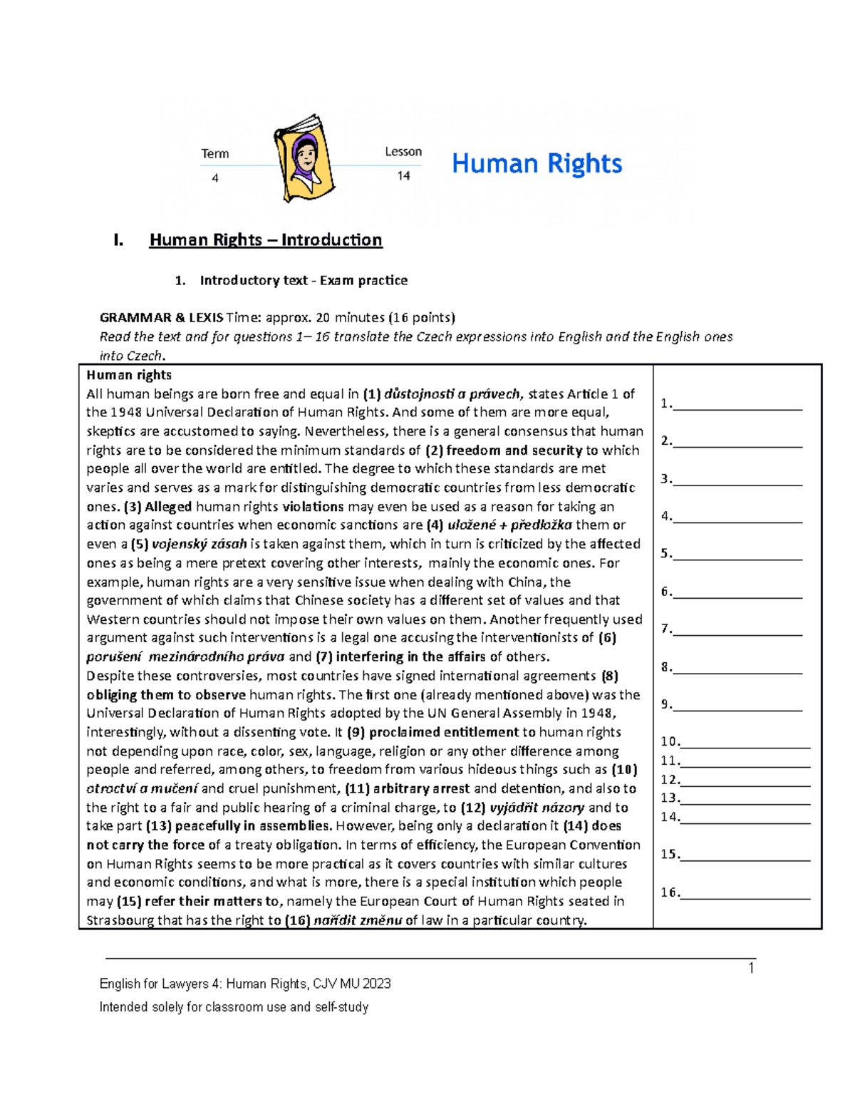 Lesson 14 Human Rights - ajj - I. Human Rights – Introduction ...