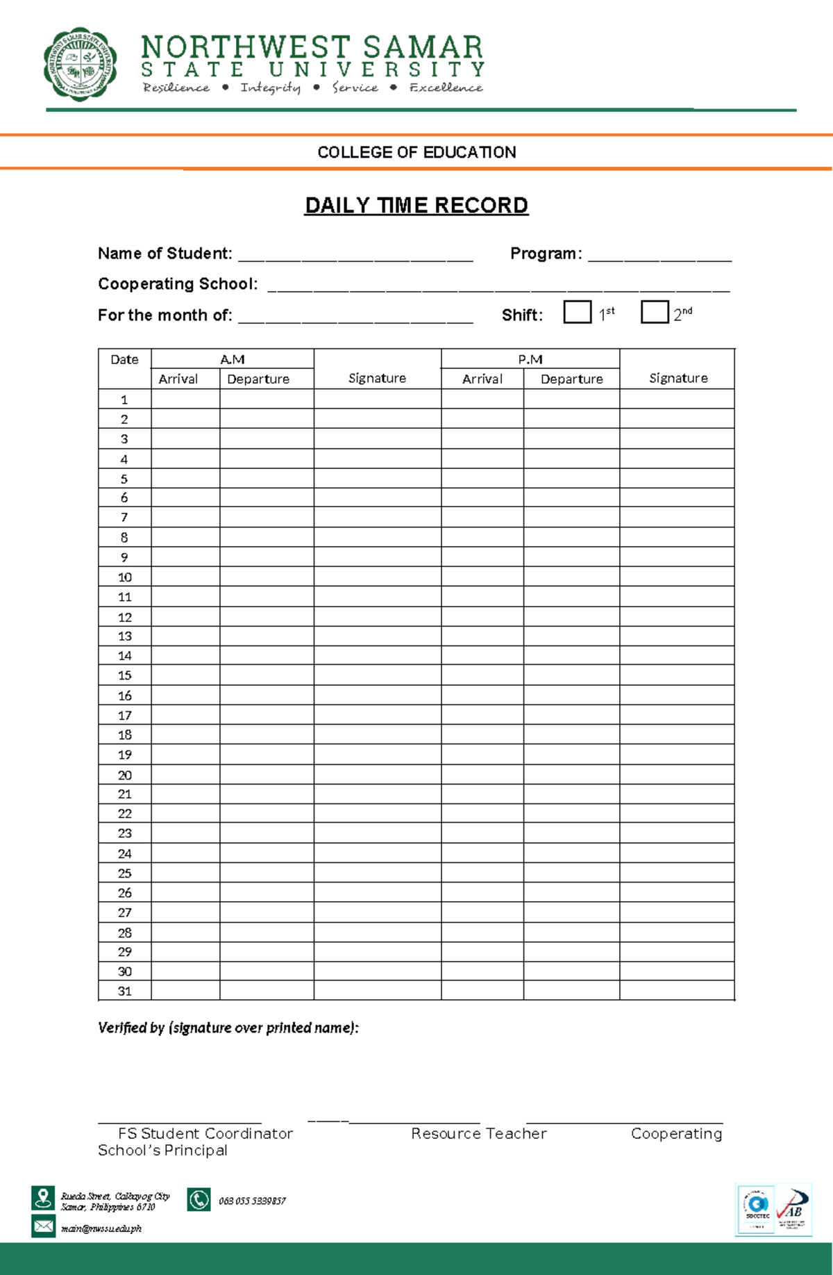 CNHS Individual DTR Format - Rueda Street, Calbayog City Samar ...