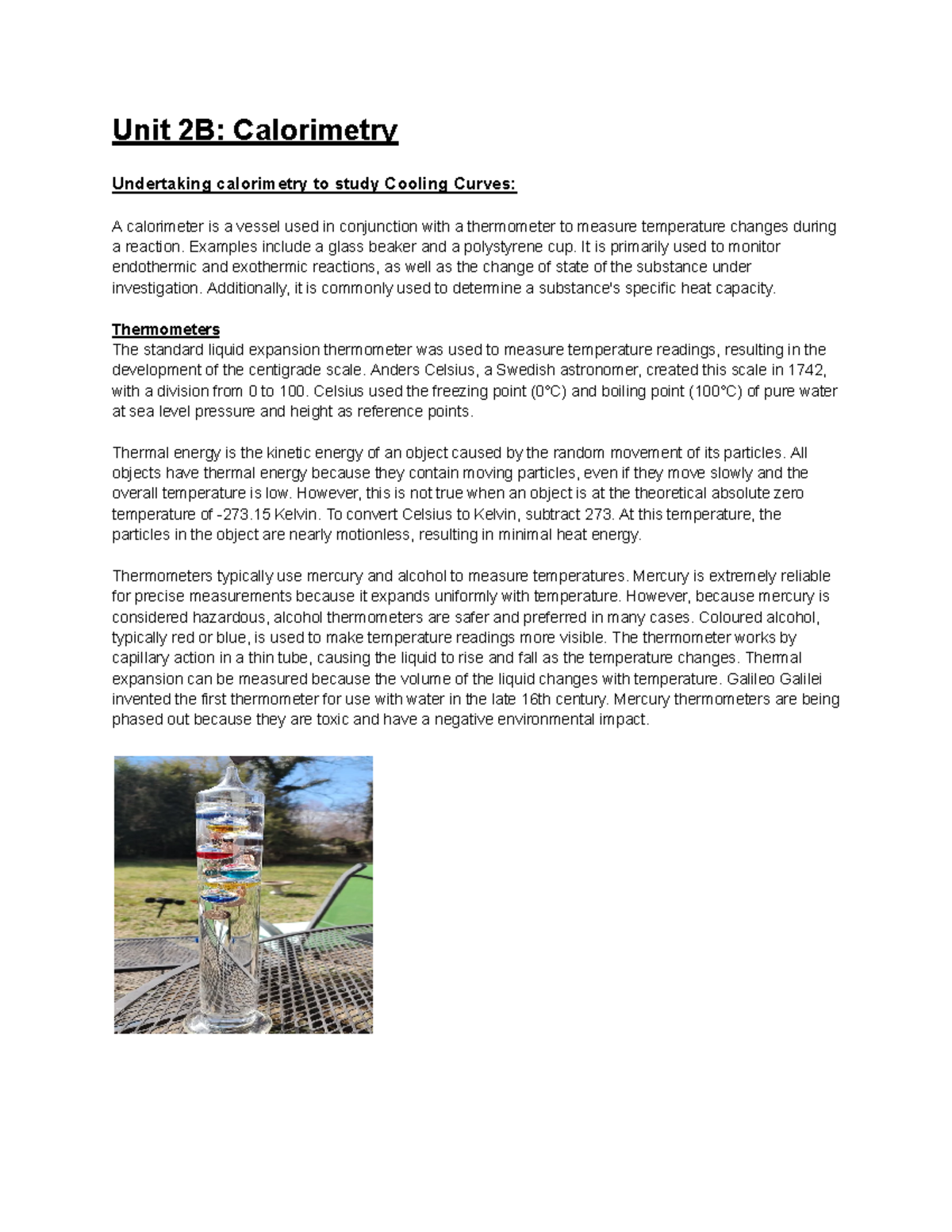 V2 Unit 2B calorimetry - Unit 2B: Calorimetry Undertaking calorimetry to study Cooling Curves: A ...
