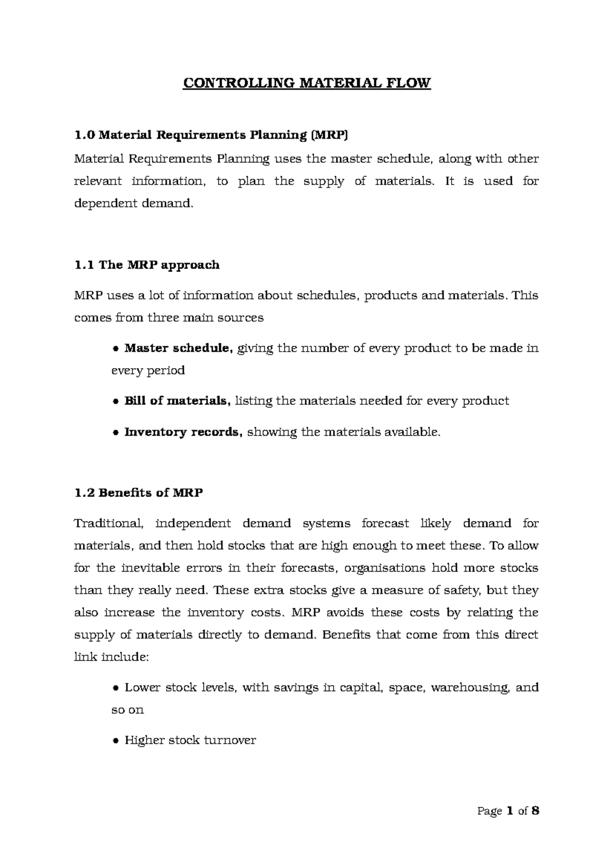 Controlling Material FLOW - CONTROLLING MATERIAL FLOW 1 Material ...