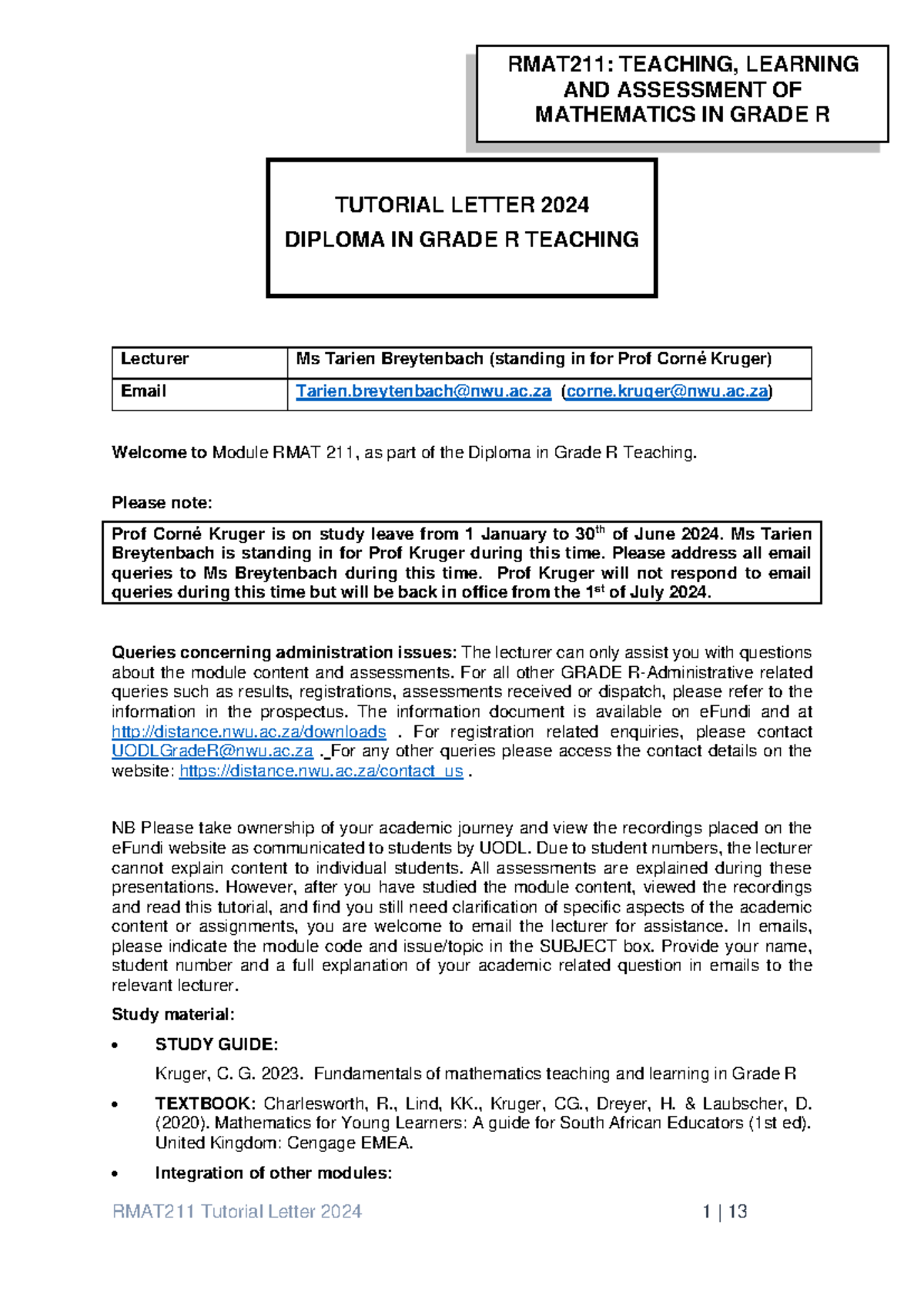 RMAT211 Tutorial Letter 2024 - RMAT 21 1: TEACHING, LEARNING AND ...