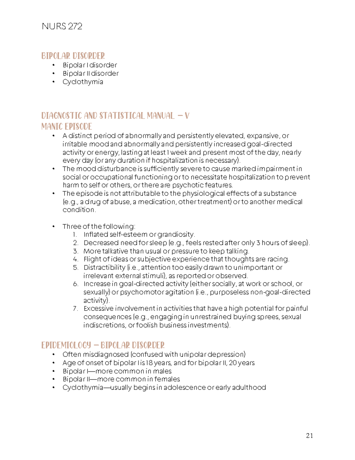NURS 272 Notes - Full Term-3 - Bipolar disorder Bipolar I disorder ...