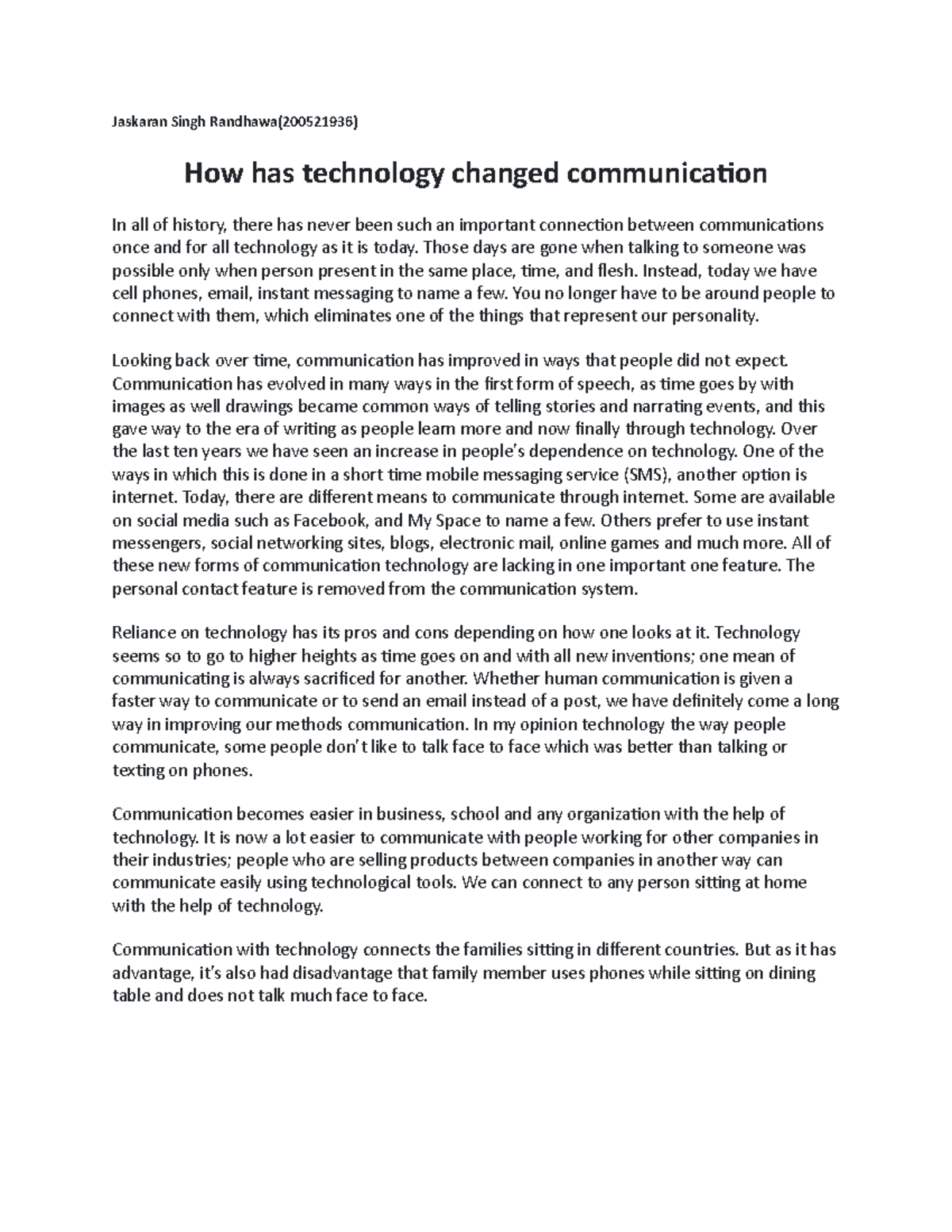 Reflection Assignment - Jaskaran Singh Randhawa(200521936) How has ...