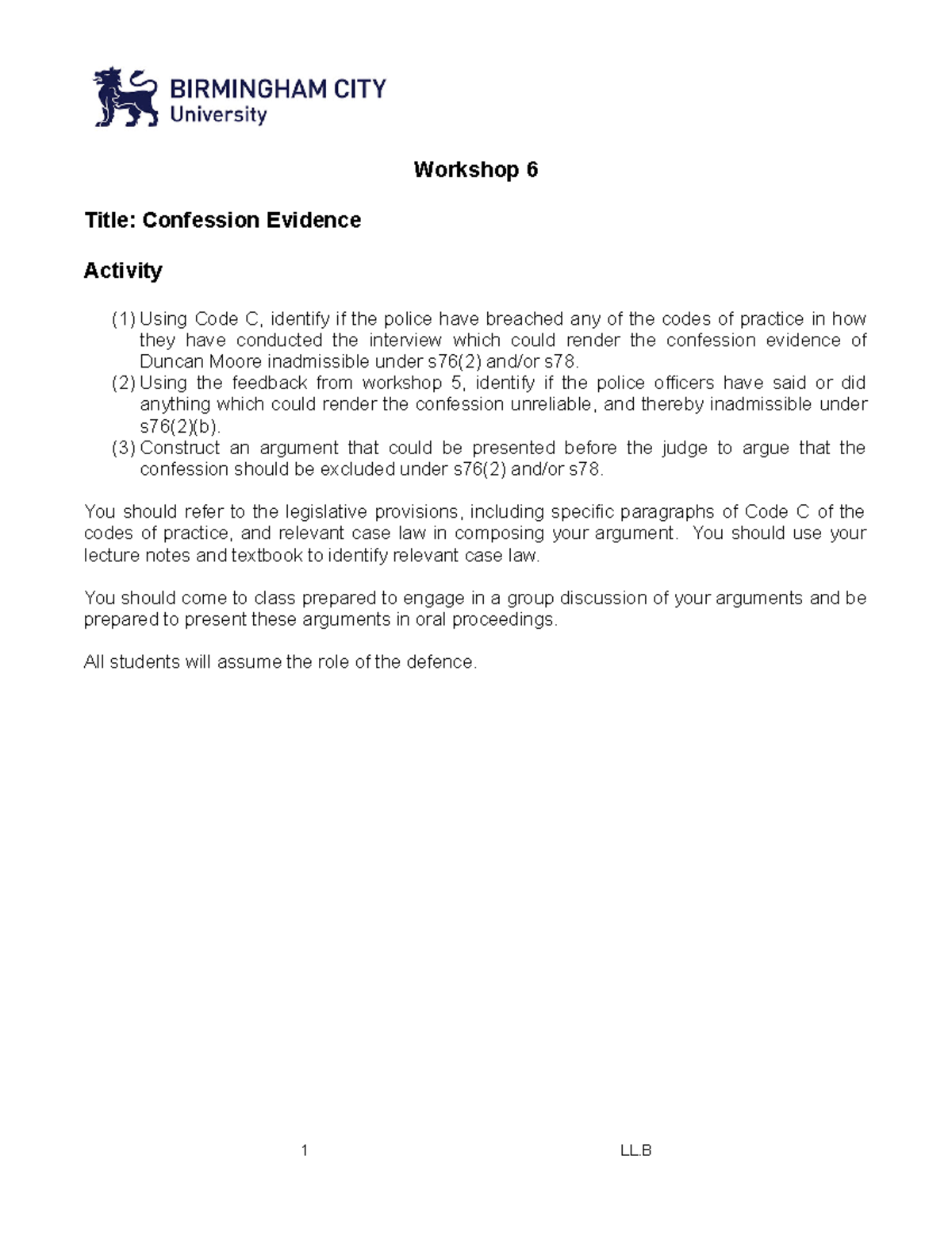 Pre-session activity workshop 6 2023 - Workshop 6 Title: Confession ...