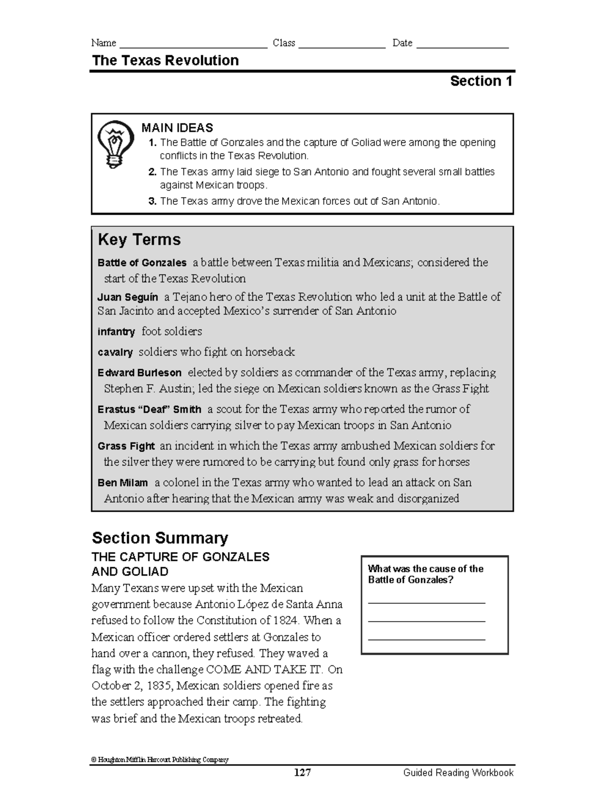 Porter Nikirk - G7 U2 W5 Texas Revolution Guided Reading - Name