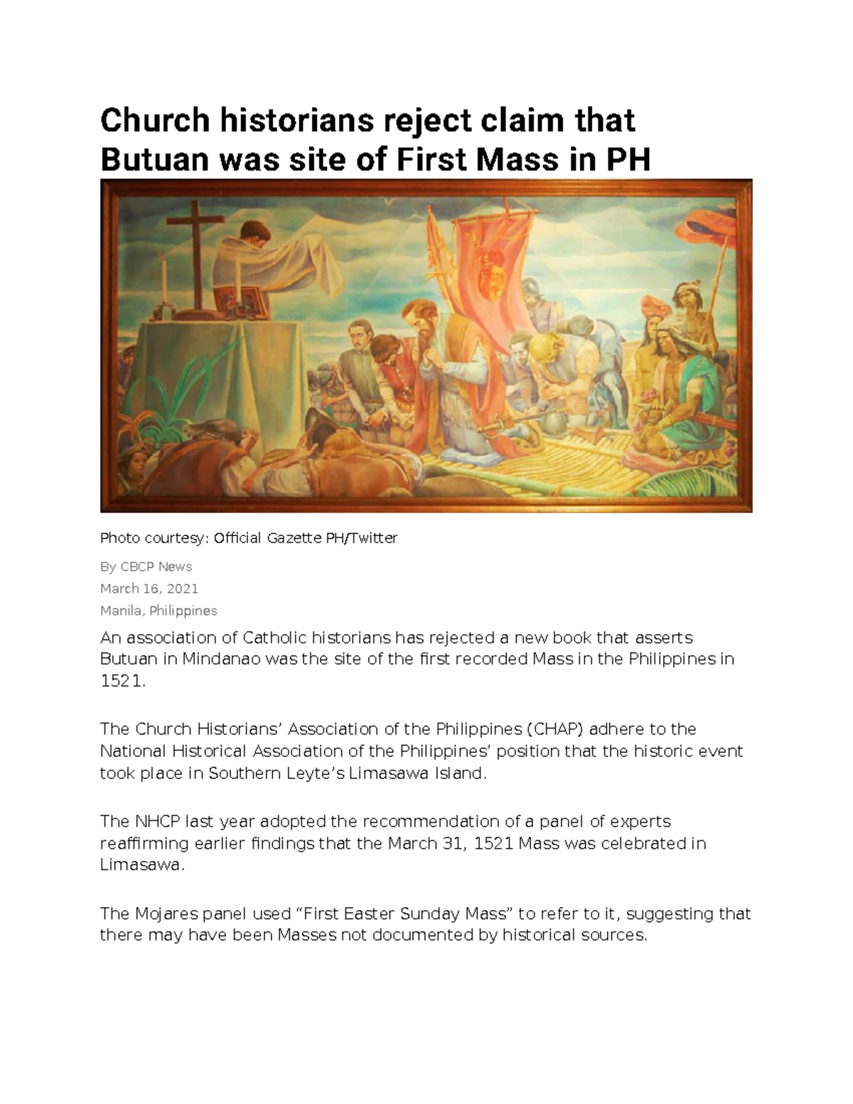 Church historians reject claim that Butuan was site of First Mass in PH ...