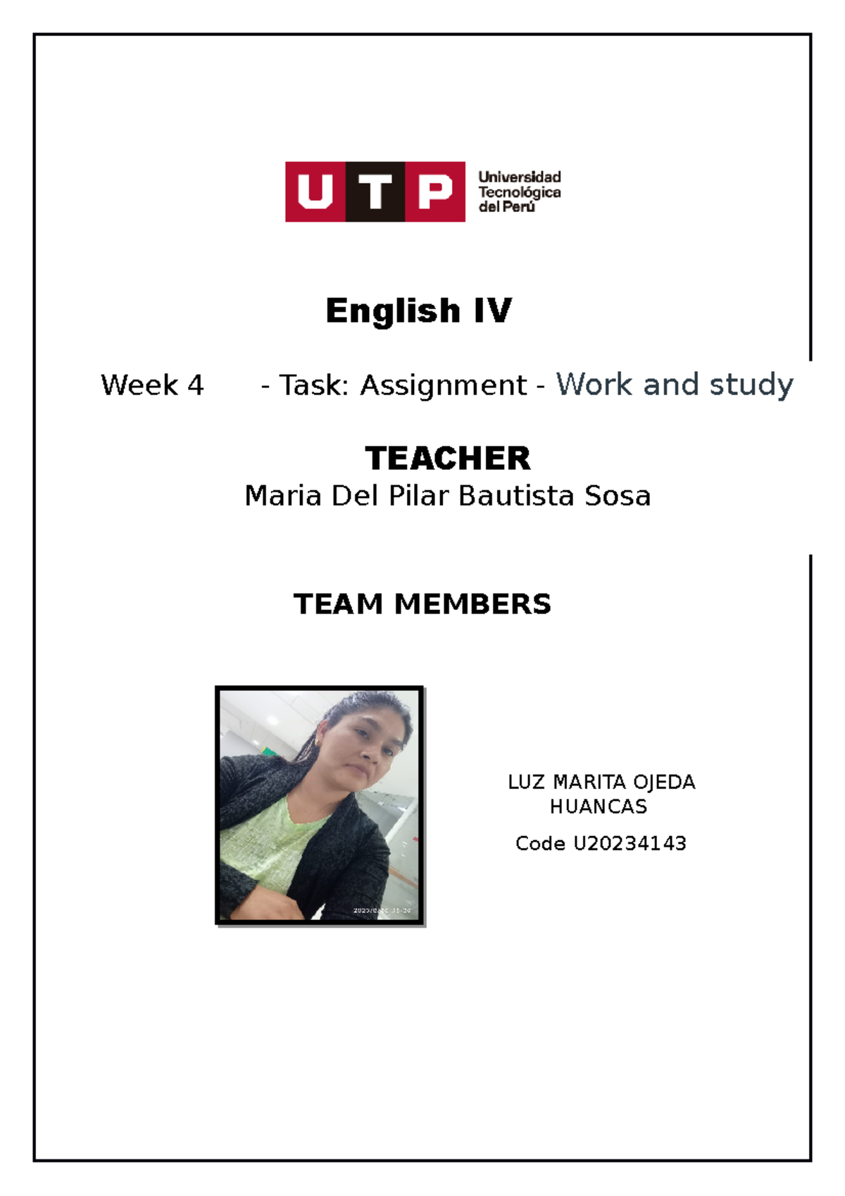 Semana 4 - gracias - Week 4 - Task: Assignment - Work and study TEACHER ...