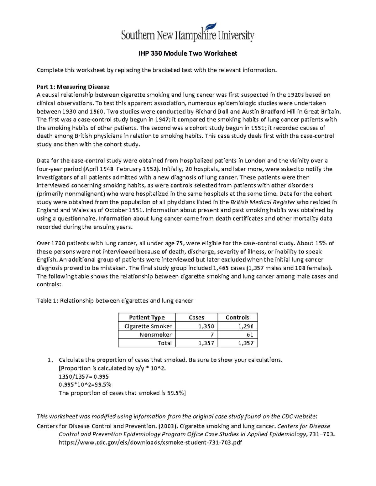 IHP 330 Module Two Worksheet - This worksheet was modified using ...