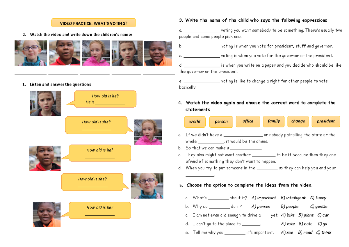 1 - Listening - VIDEO PRACTICE: WHAT’S VOTING? 2. Watch the video and ...