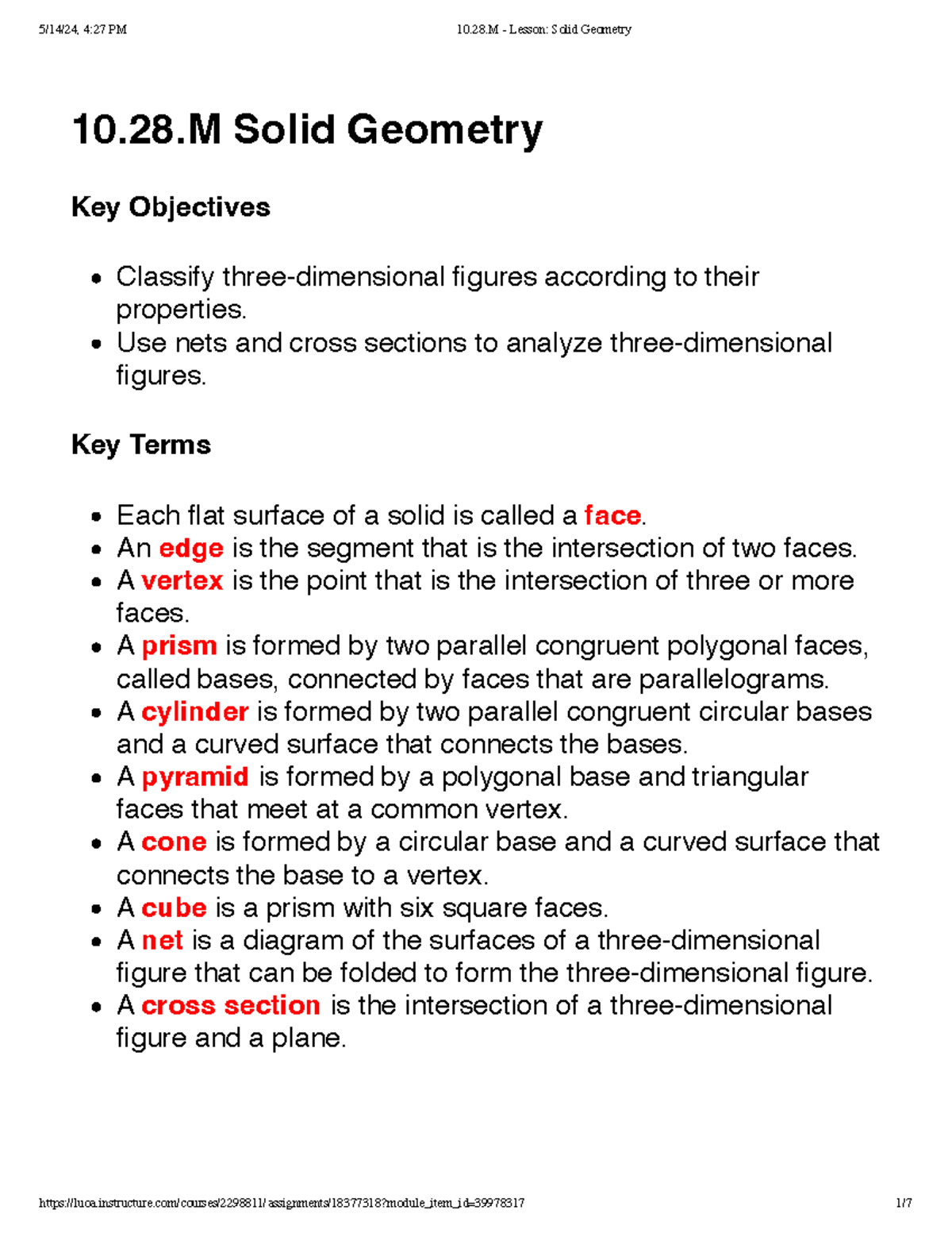 10.28.M - Lesson Solid Geometry - 10.28 Solid Geometry Key Objectives ...