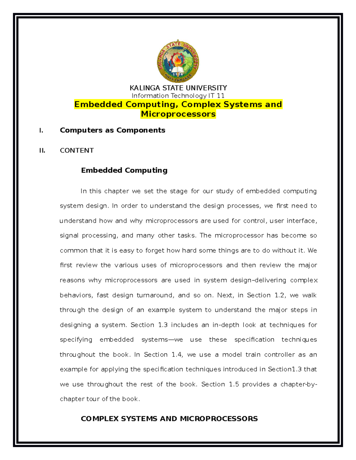 Embedded Computing Complex Systems And Microprocessors Computers As Components Ii Content