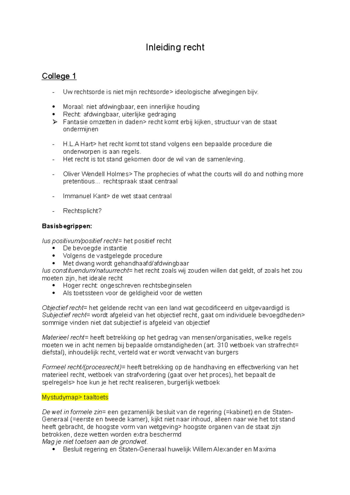 Inleiding recht - Inleiding recht College 1 Uw rechtsorde is niet mijn ...