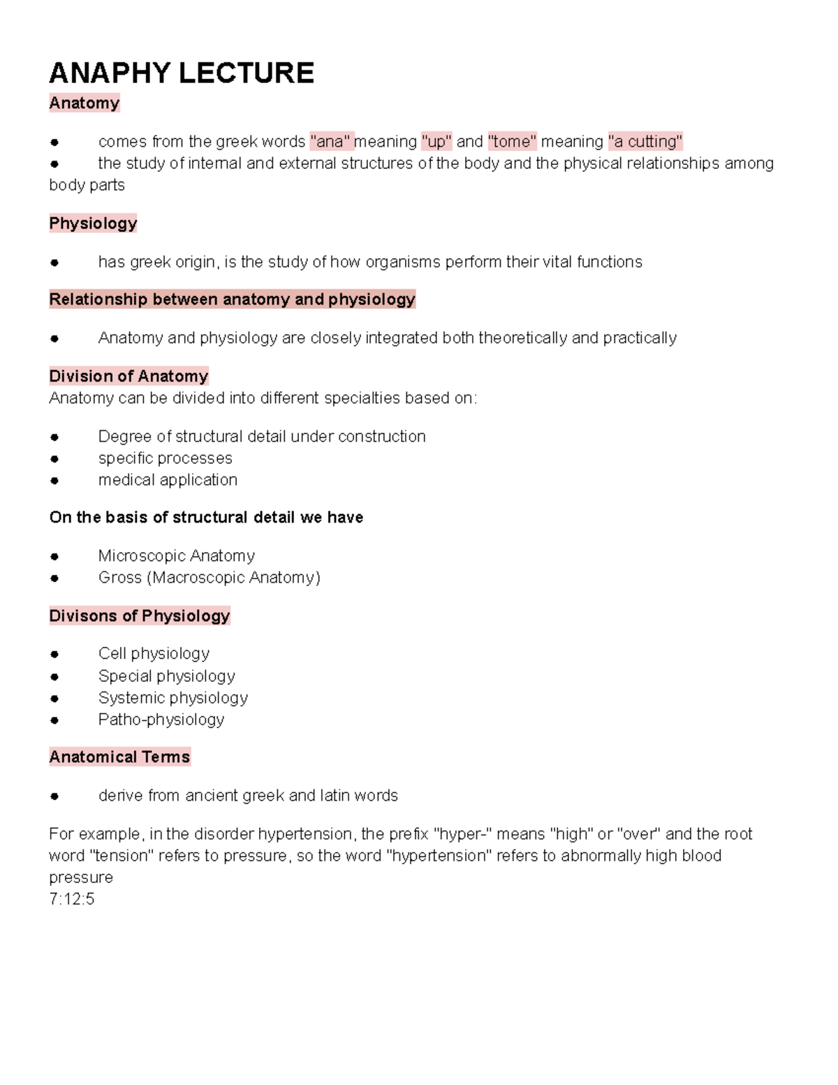 Anaphy LEC - Anatomy notes - ANAPHY LECTURE Anatomy comes from the ...