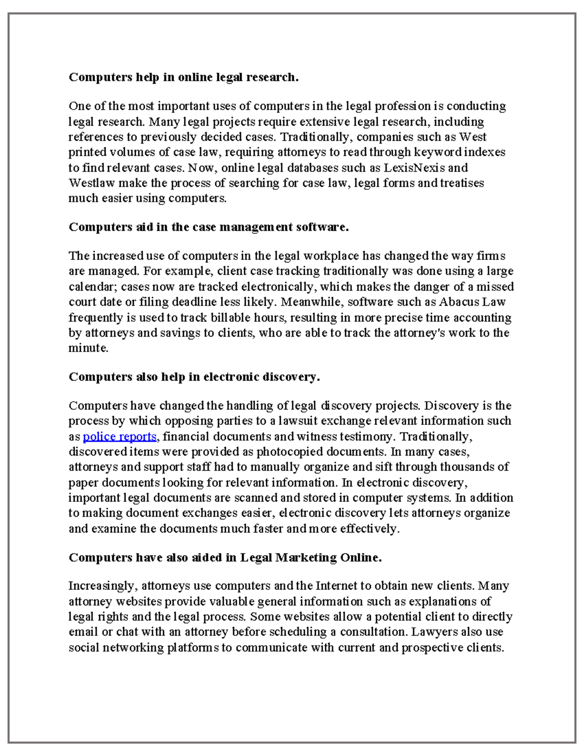 Online Legal Research - bio - Computers help in online legal research ...