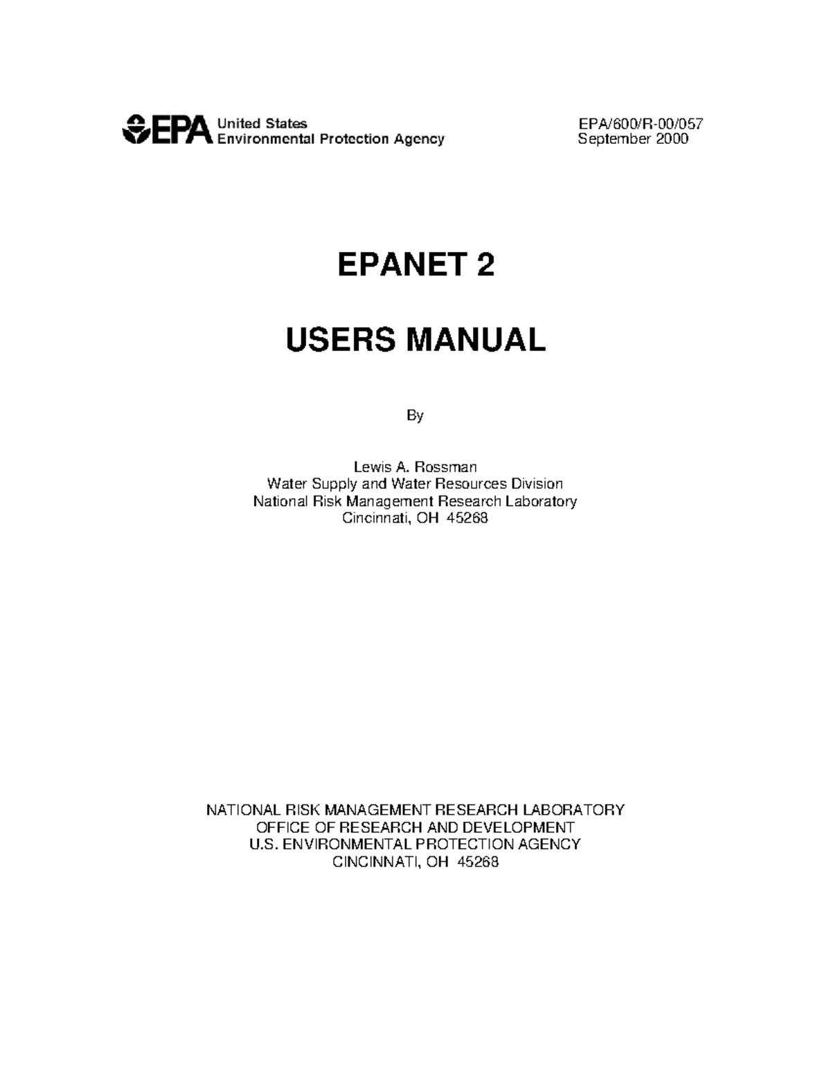 Epanet manual - dada - EPA/600/R-00/ September 2000 EPANET 2 USERS ...