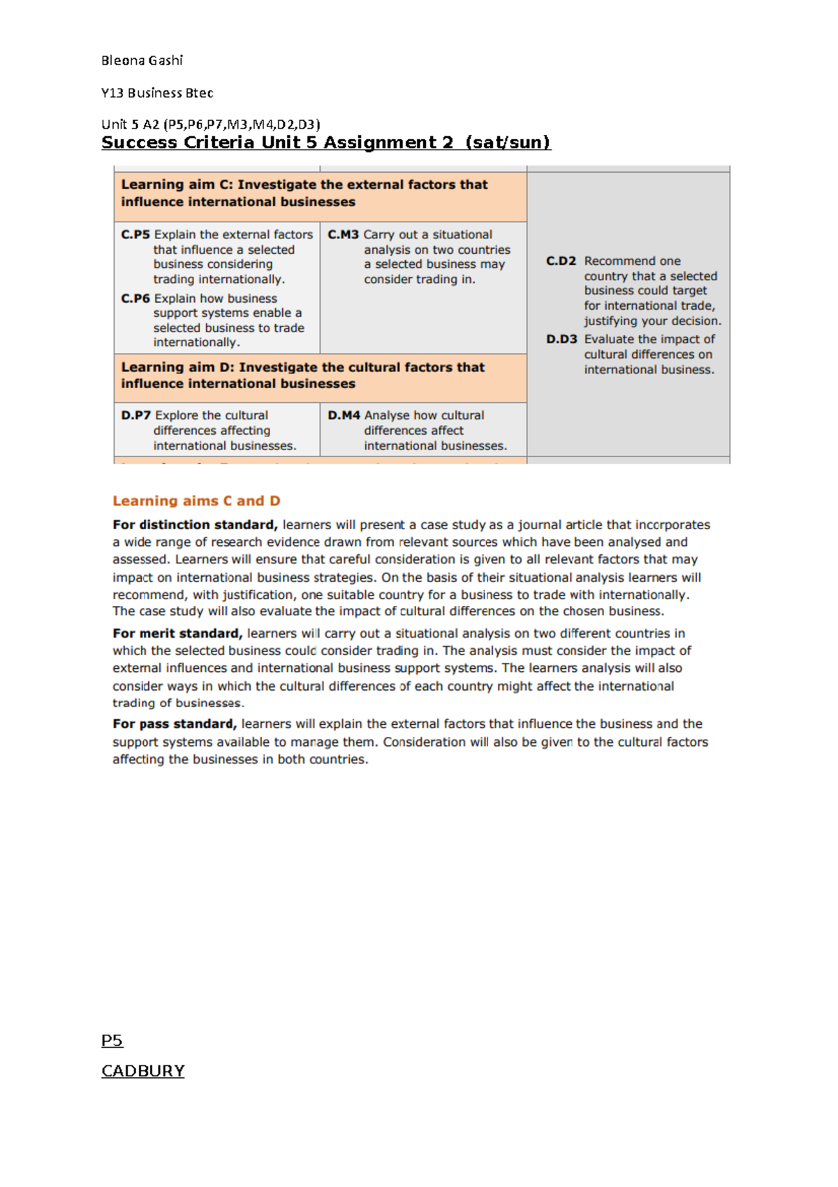 A2 S - work for those who need help - Y13 Business Btec Unit 5 A2 (P5 ...