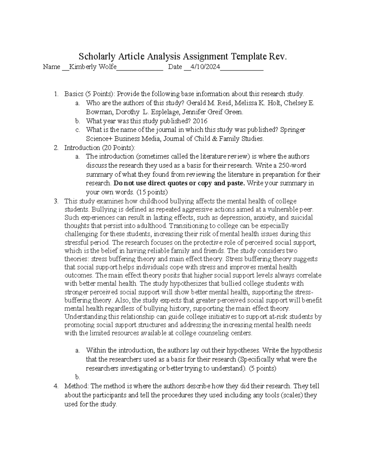 Scholarly Article Analysis Assignment Template Rev. (2) - Name Kimberly ...