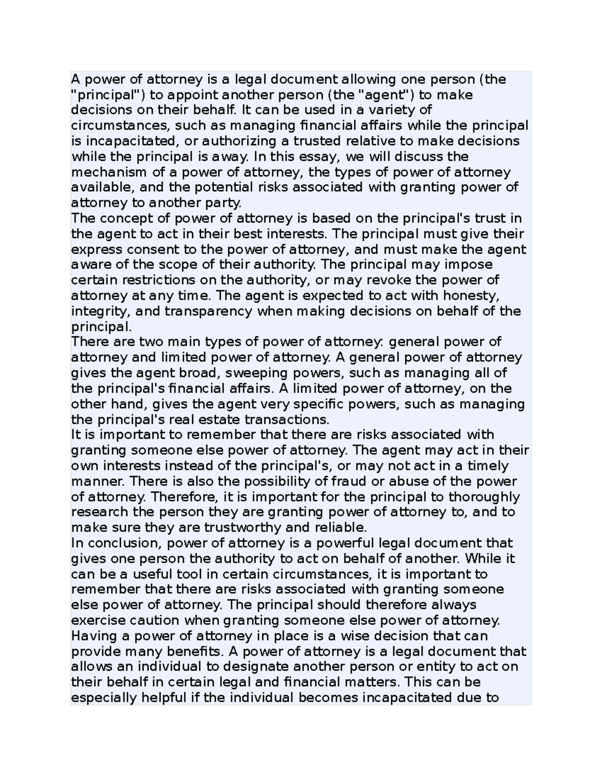 EP 3 - INFORMATIVE - A power of attorney is a legal document allowing ...