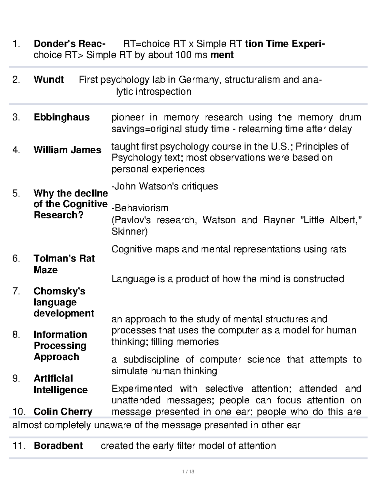 Chapter 1-4 cognitive psychology - Donder's Reac- RT=choice RT x Simple ...