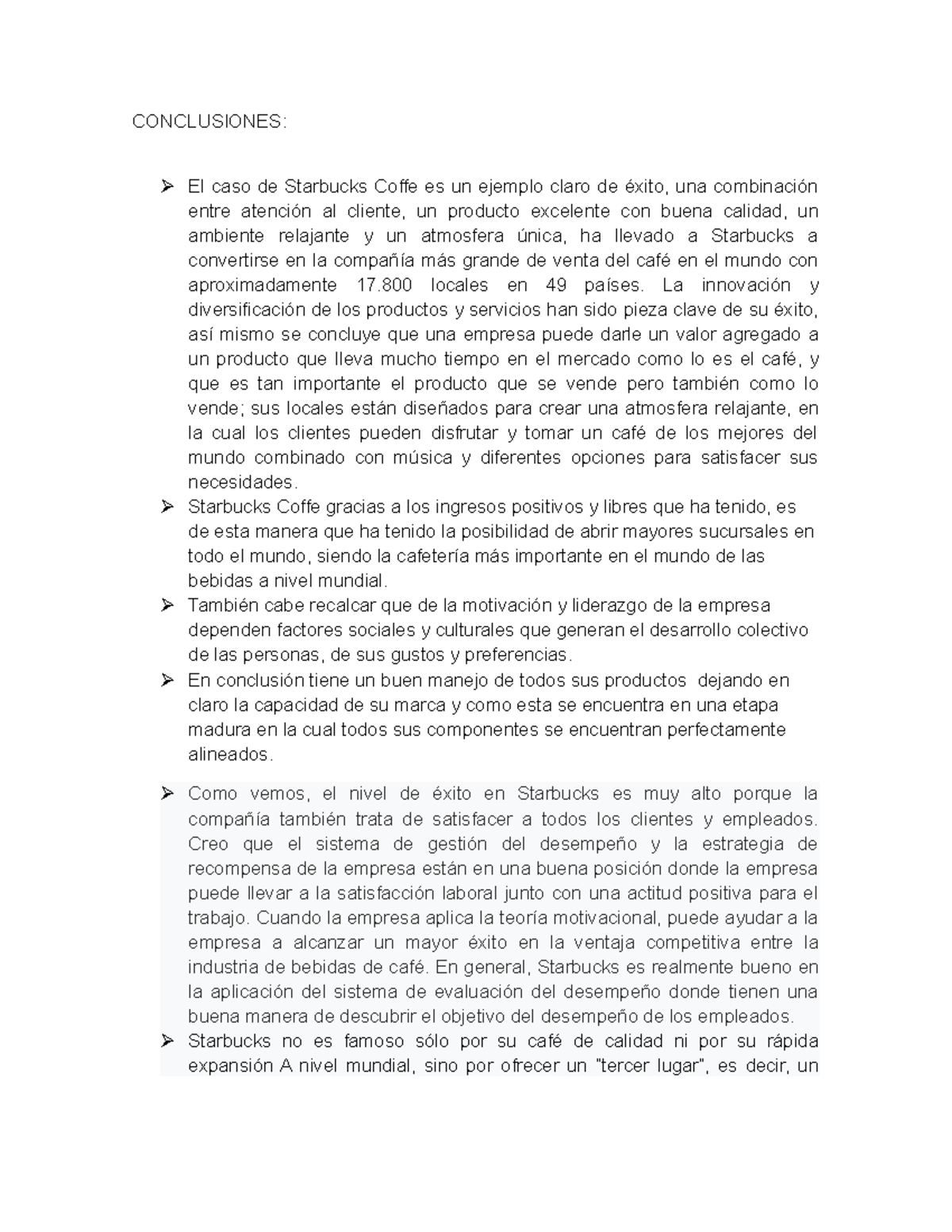 476205406- Conclusiones-docx - CONCLUSIONES: El caso de Starbucks Coffe ...