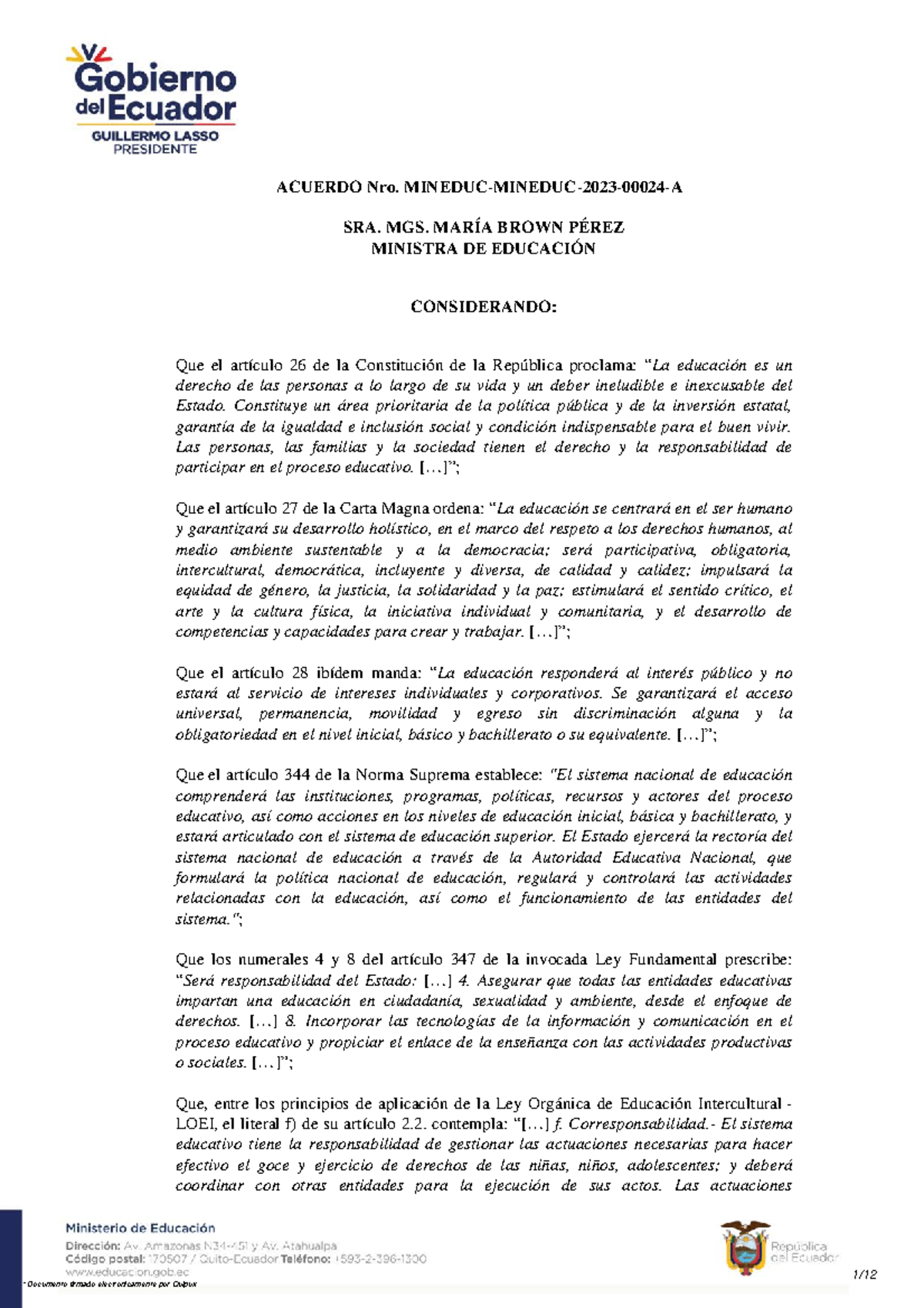 Acuerdo - Mineduc-2023-00024-A - ACUERDO Nro. MINEDUC-MINEDUC-2023 ...