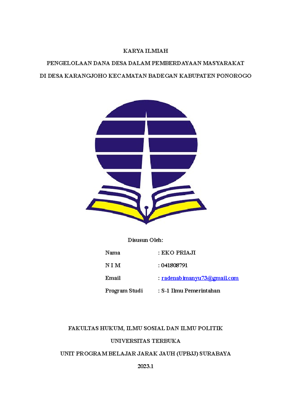 Cover - xcda - KARYA ILMIAH PENGELOLAAN DANA DESA DALAM PEMBERDAYAAN ...