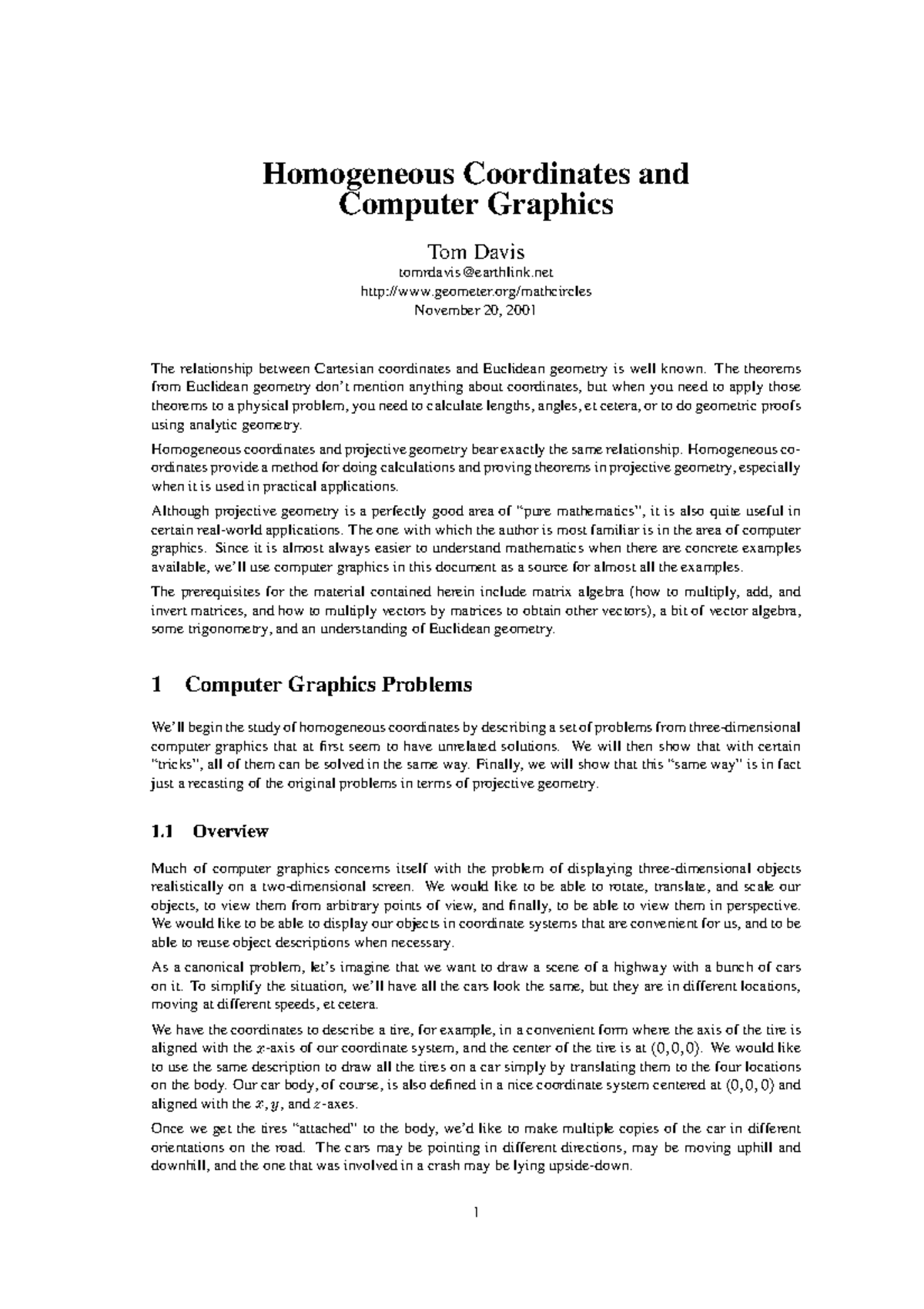 Cghomogen - Lecture - Homogeneous Coordinates and Computer Graphics Tom ...