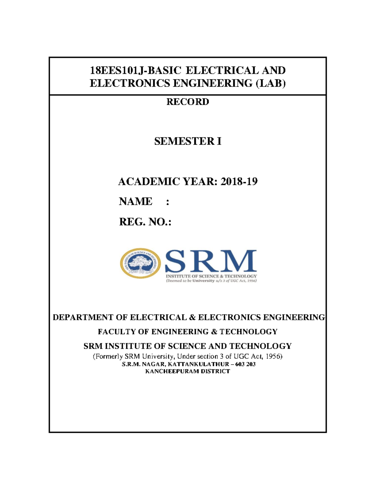 Beee lab manual - notes - 18EES101J-BASIC ELECTRICAL AND ELECTRONICS ...