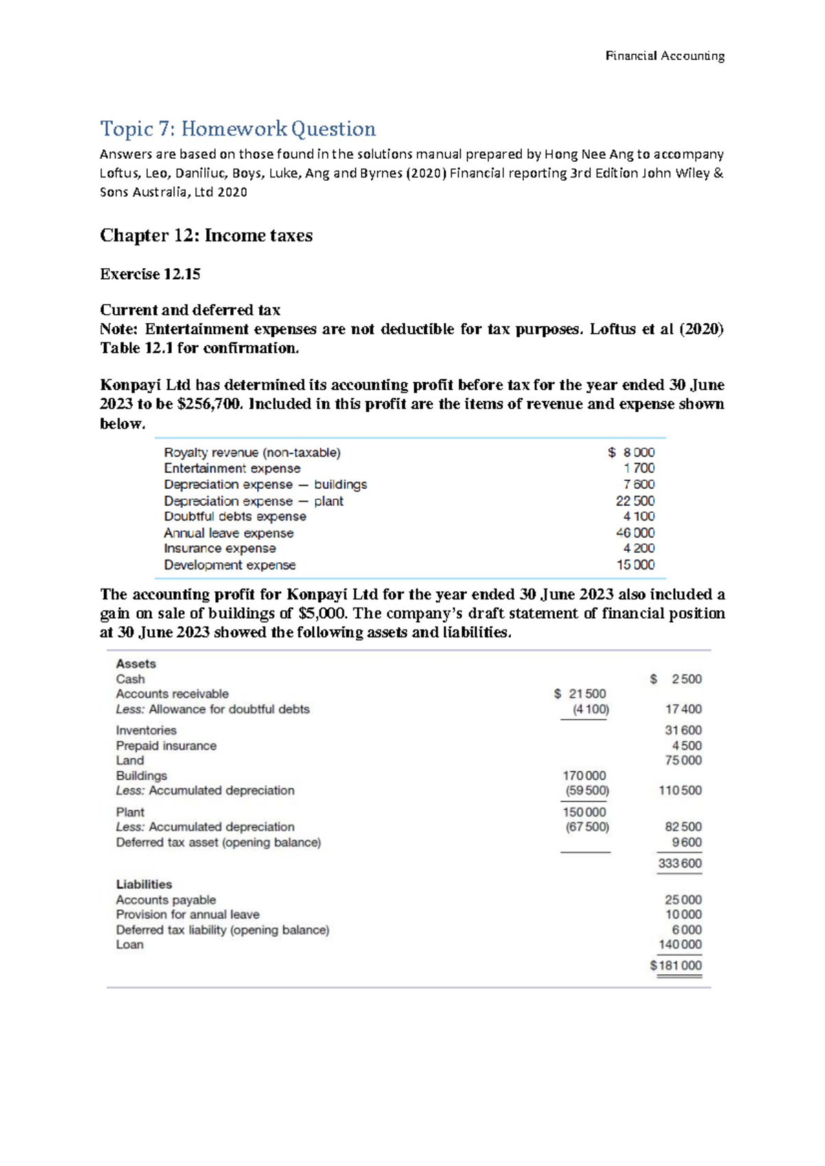 FA Topic 7 Question - Financial Accounting Topic 7: Homework Question ...