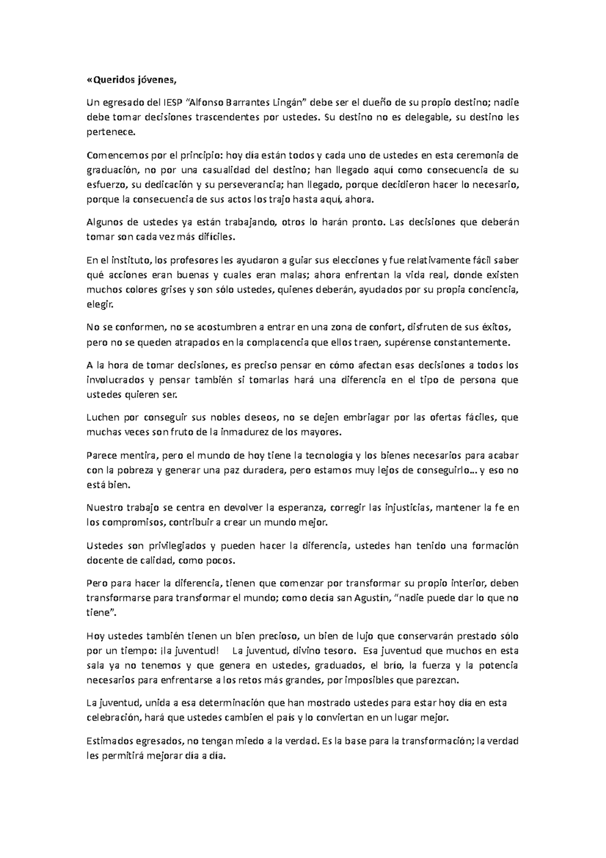 Queridos jóvenes - asdasdasd - «Queridos jóvenes, Un egresado del IESP ...