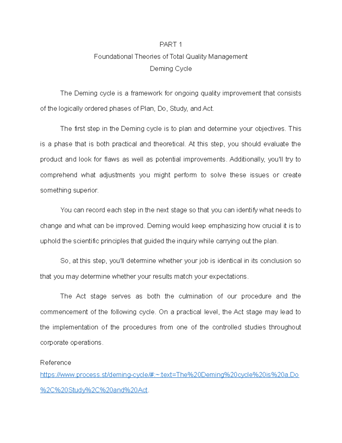 PART 1-Deming Cycle - 123 - PART 1 Foundational Theories of Total ...