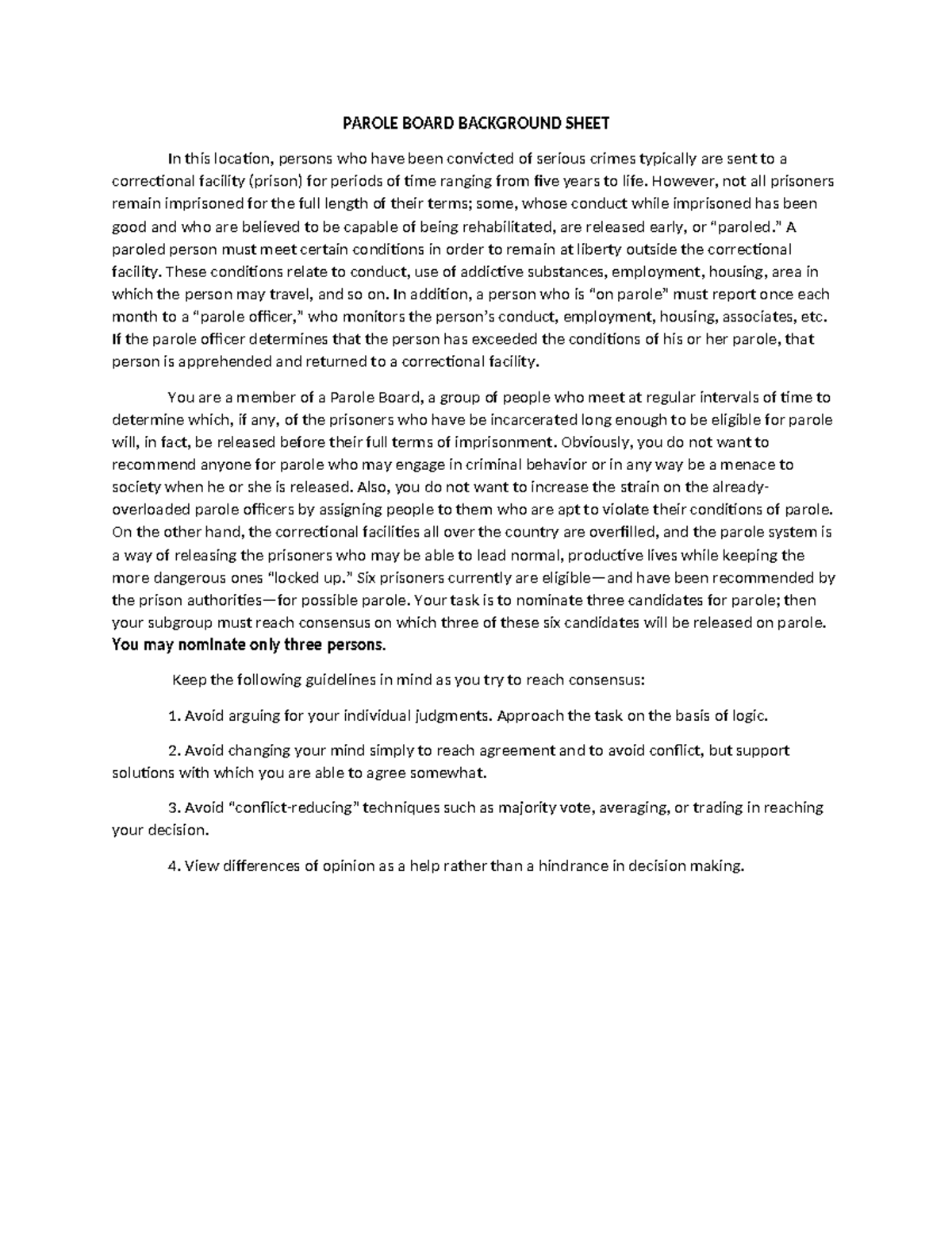 Parole Board Background Sheet - PAROLE BOARD BACKGROUND SHEET In this ...