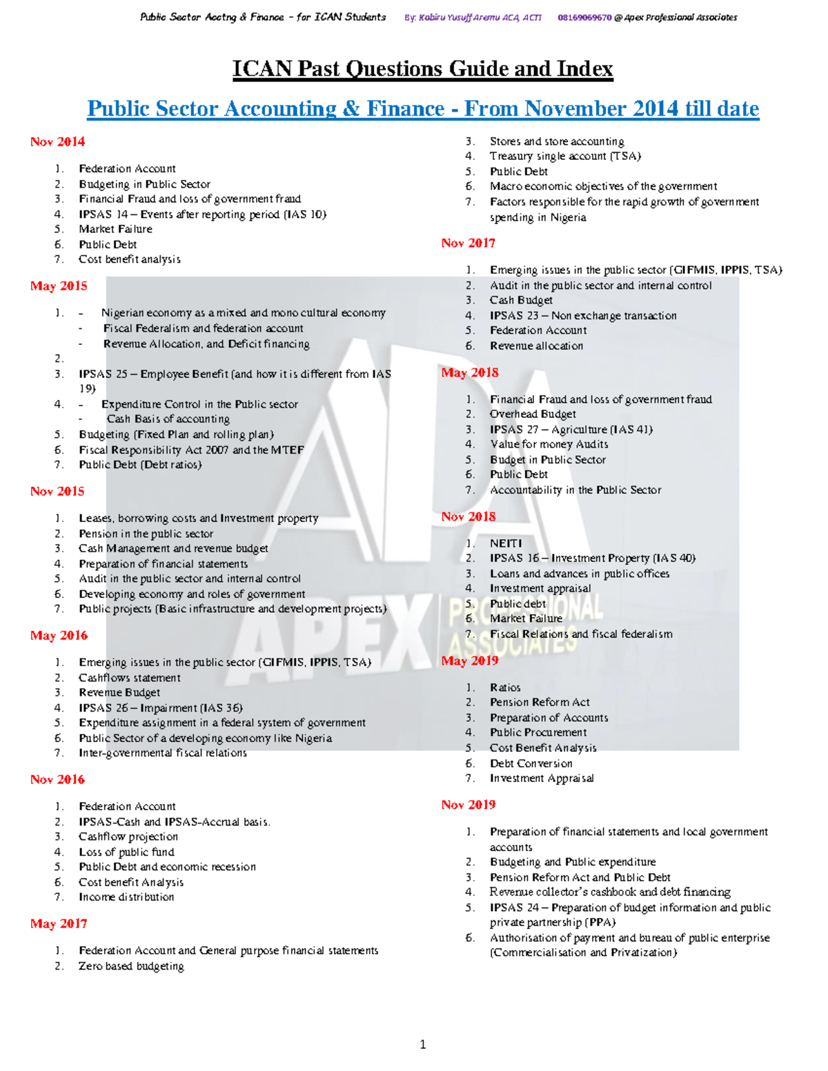 PSAF - Past Question Guide (Up to Nov 23) - Public Sector Acctng & Finance – for ICAN Students ...