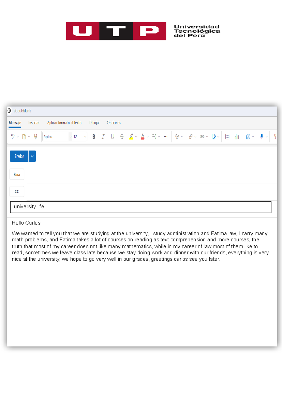 Task Assignment - University life - university life Hello Carlos, We ...