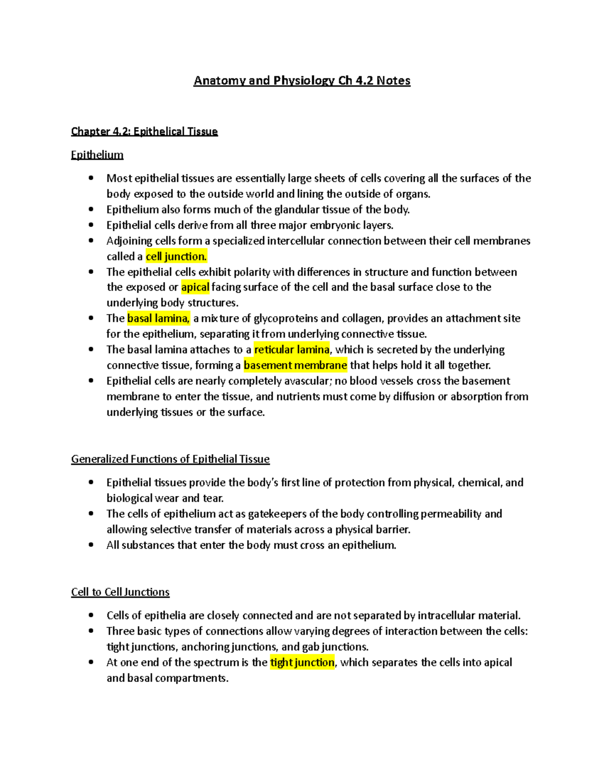 Ch 4.2 Anatomy notes - Anatomy and Physiology Ch 4 Notes Chapter 4 ...