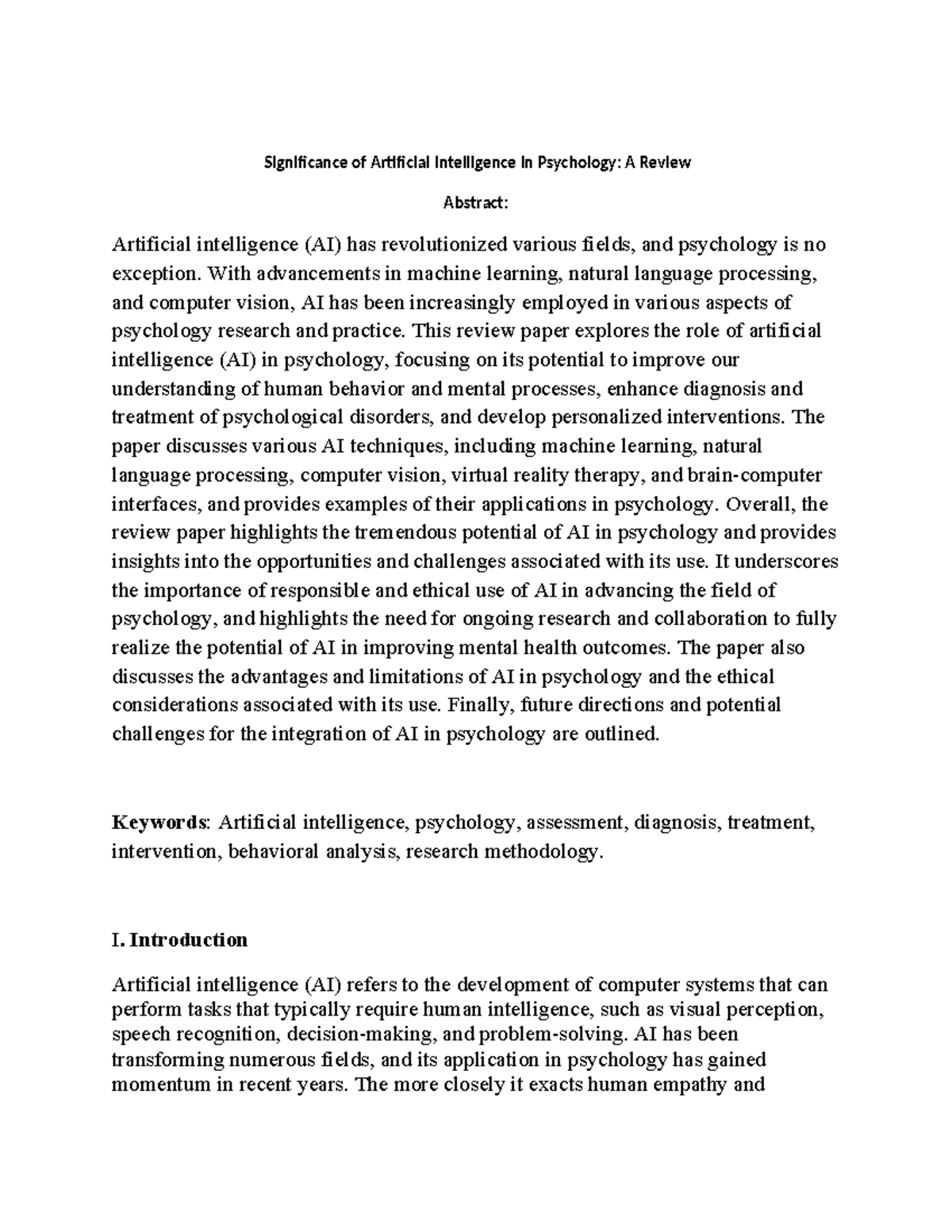 The Role of Artificial Intelligence in Psychology - A Review ...