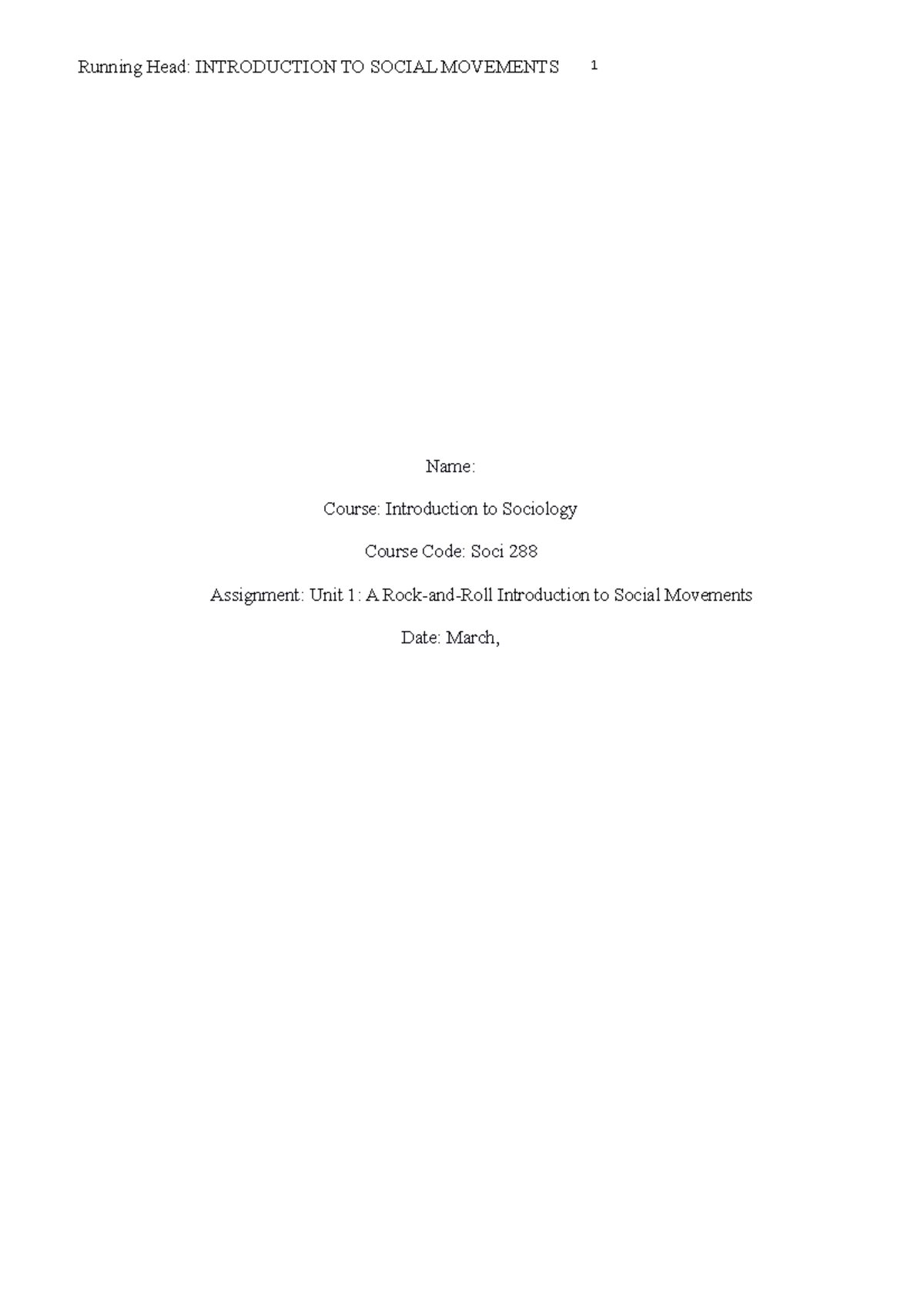 Soci 288 unit 1 Introduction to Sociology II —Social Movements - Name ...