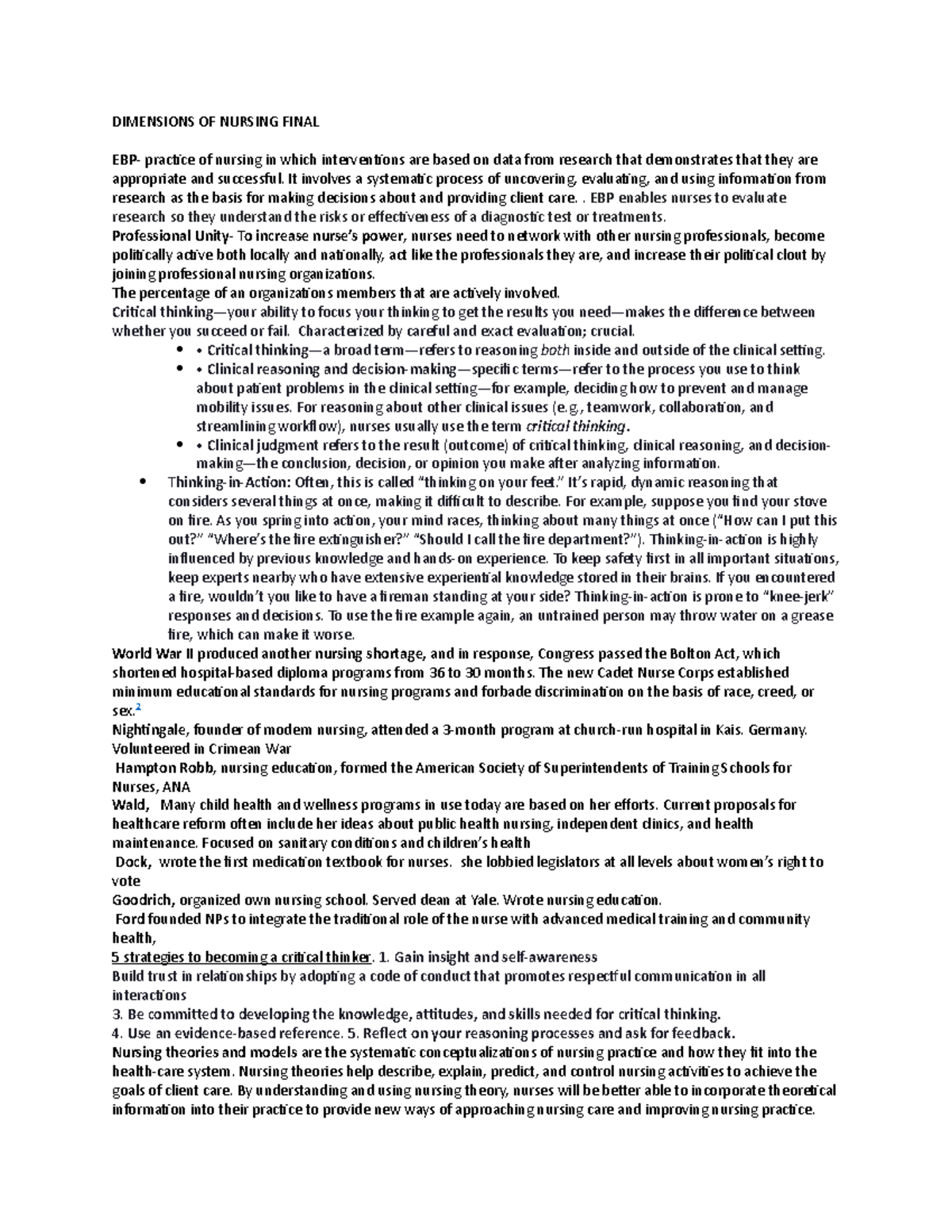 Dimensions of Nursing Final Notes - DIMENSIONS OF NURSING FINAL EBP ...