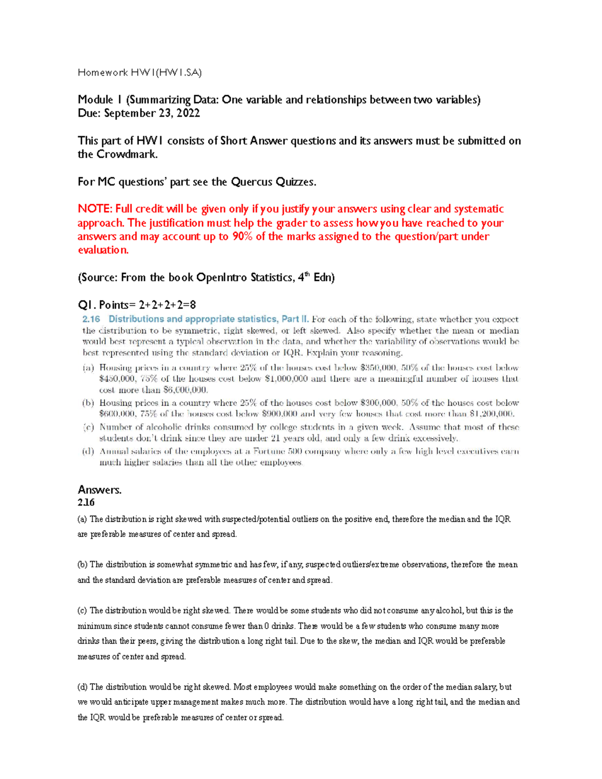 Summarizing Data: One variable and relationships between two variables - Studocu